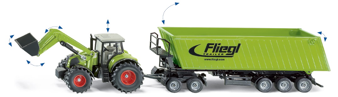 SIKU Farmer - Tractor with front loader, dolly and tipping trailer 1:50 ...