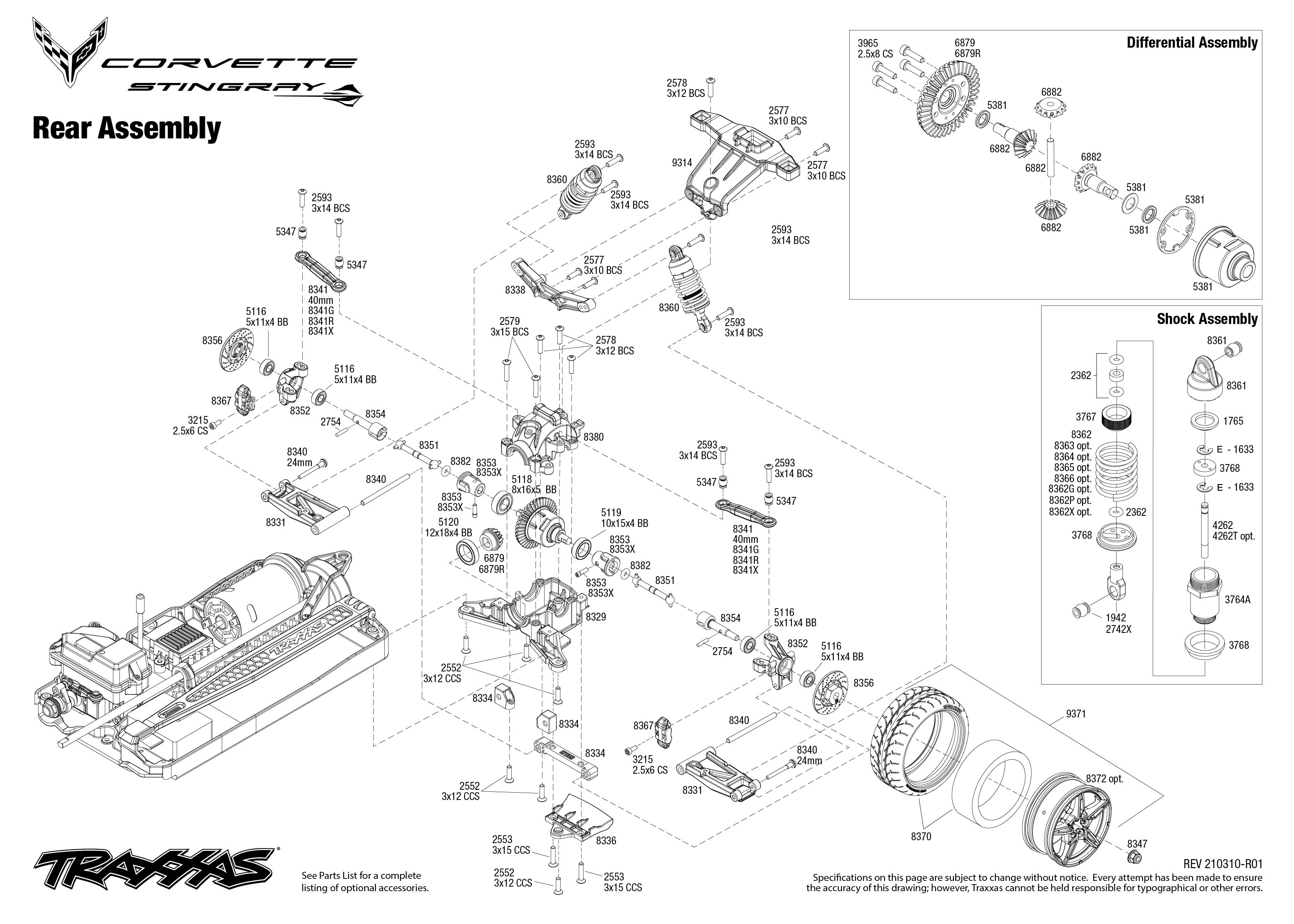 Exploded view: Traxxas C8 Stingray 1:10 RTR - Rear part | Astra