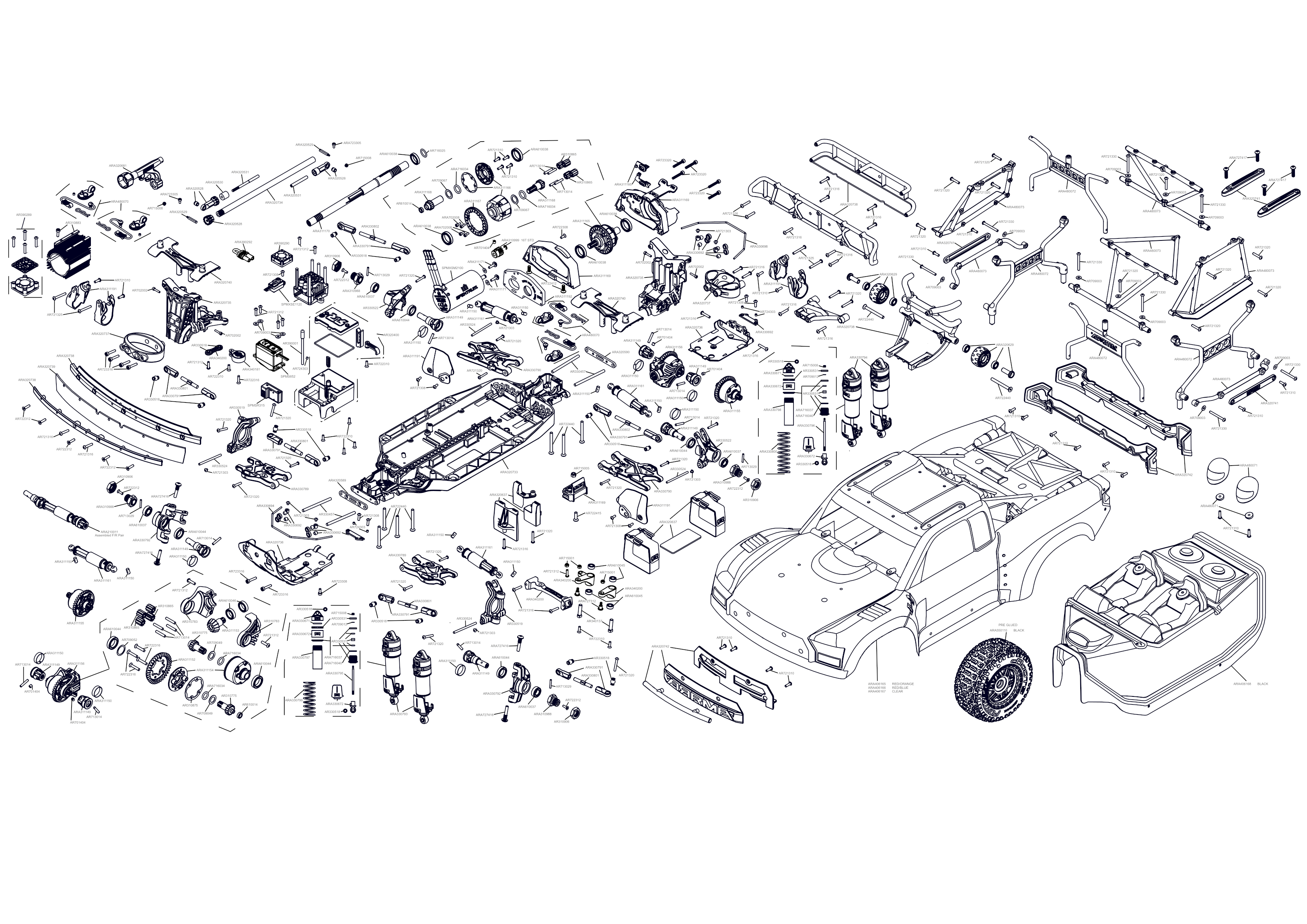 Exploded view: Mojave 4S BLX 1:8 RTR - All parts | Astra