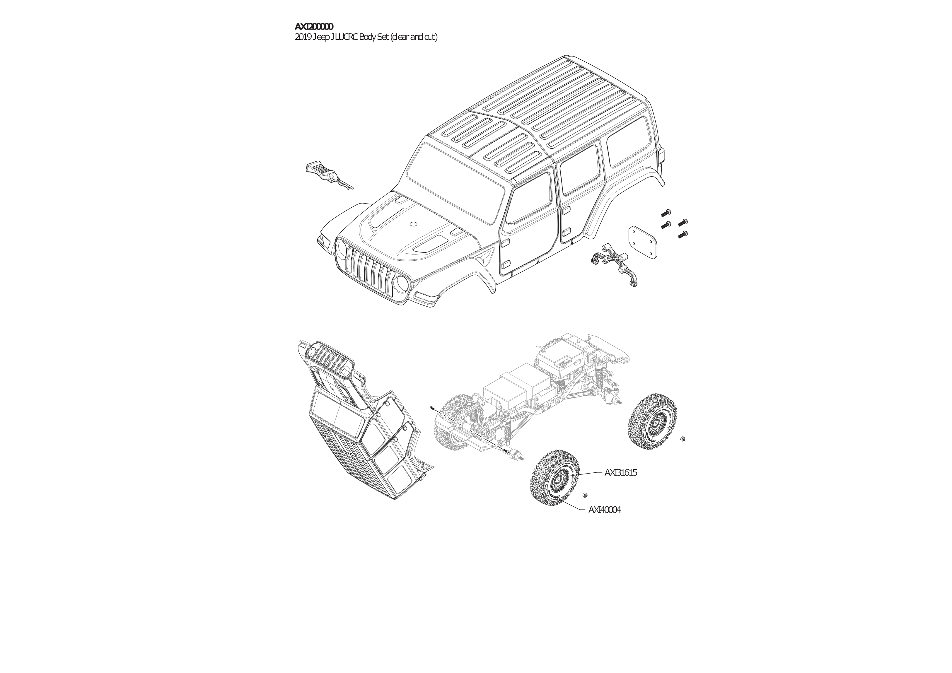 Exploded view: SCX24 Jeep Wrangler JLU CRC 2019 V3 1:24 4WD RTR - Body ...