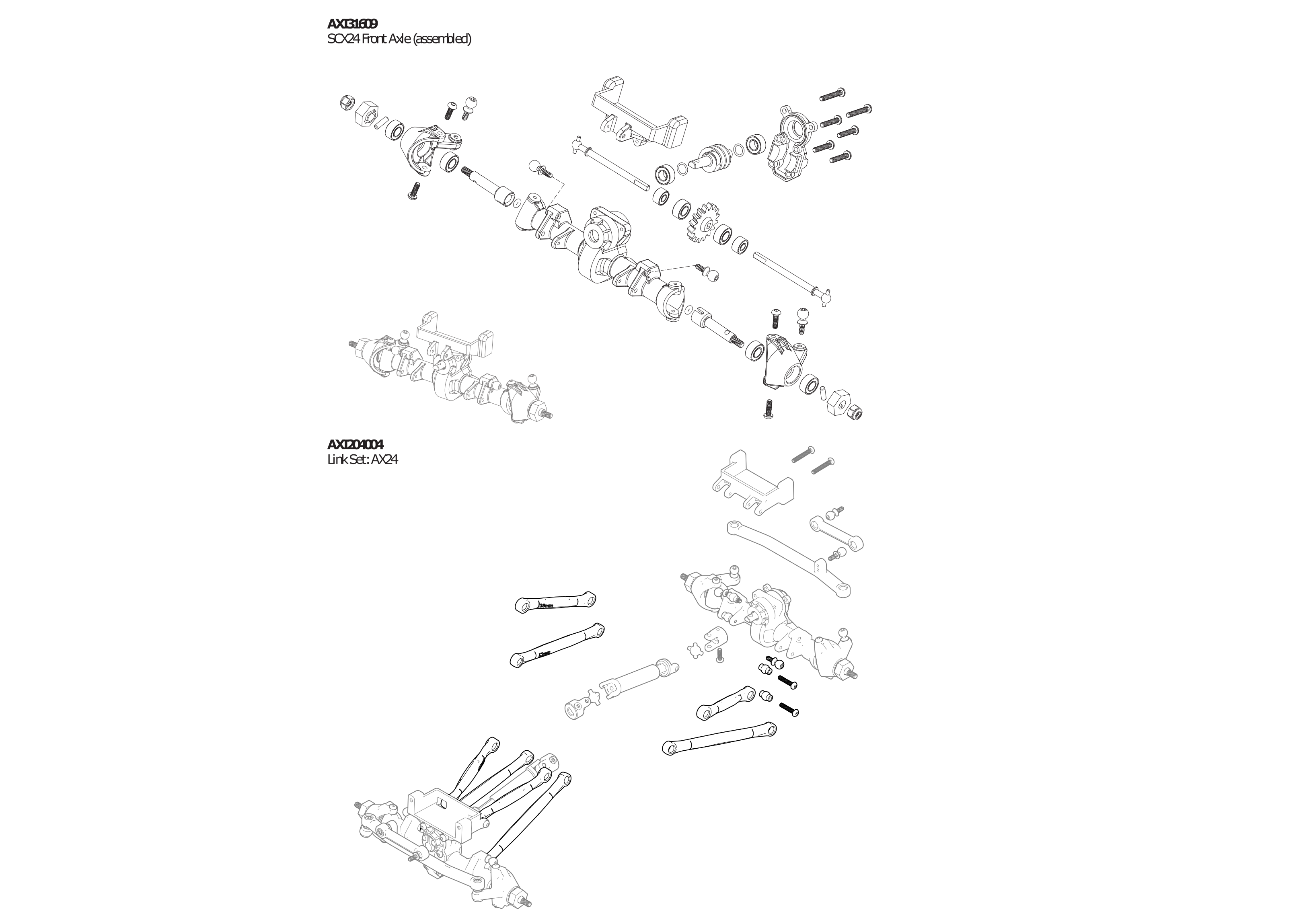 Exploded view: Axial AX24 XC-1 4WS 1:24 RTR - Front part | Astra