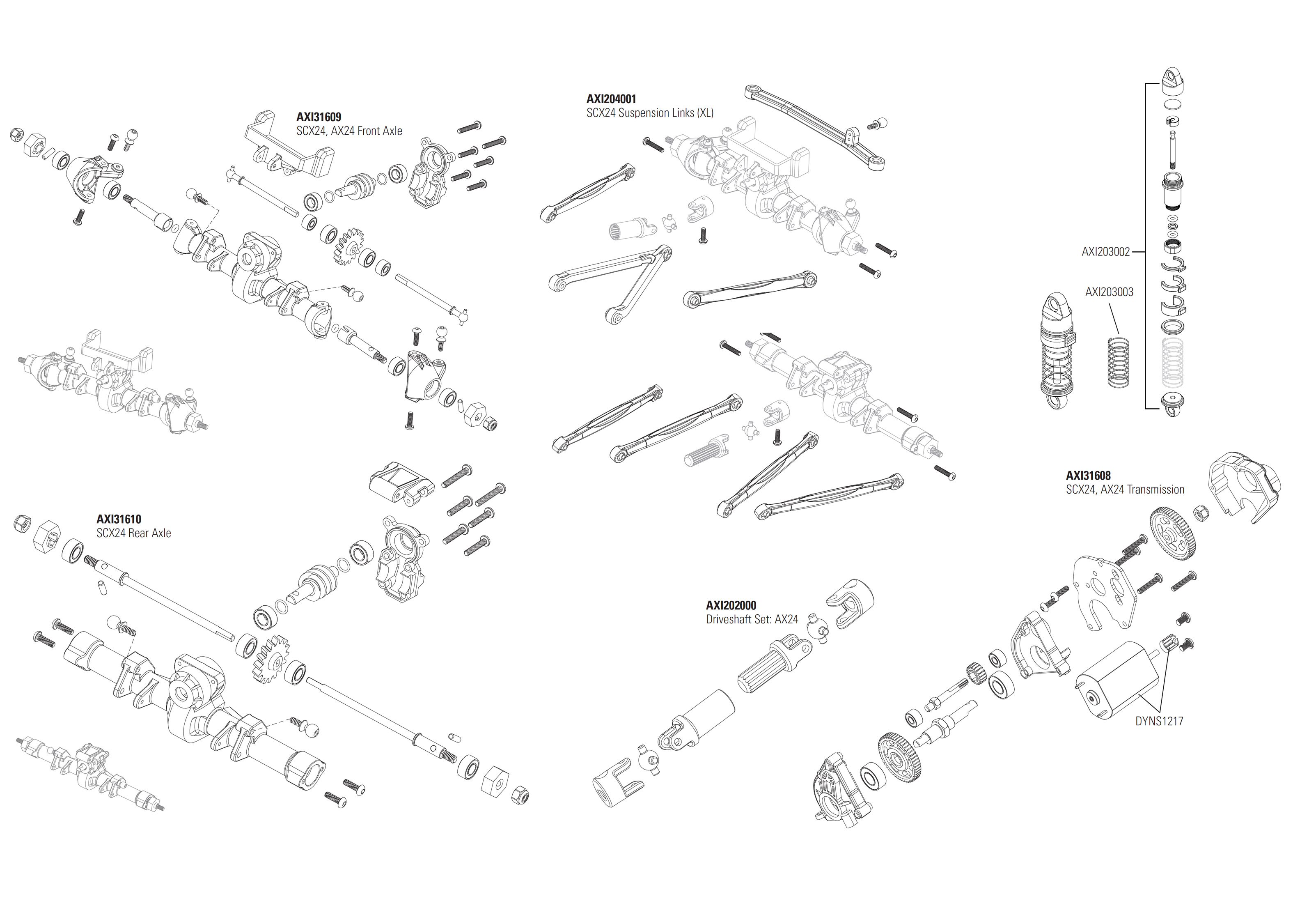 Exploded view: SCX24 Dodge Power Wagon 1940 1:24 4WD - Chassis | Astra