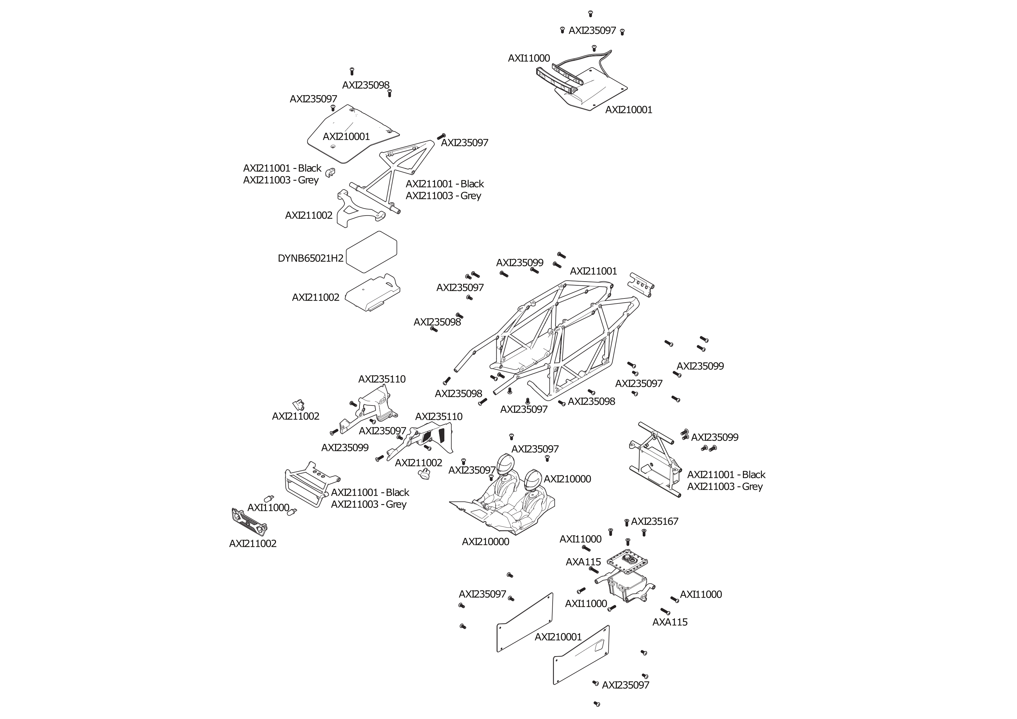Exploded view: Axial Capra 1:18 4WD RTR - Chassis | Astra