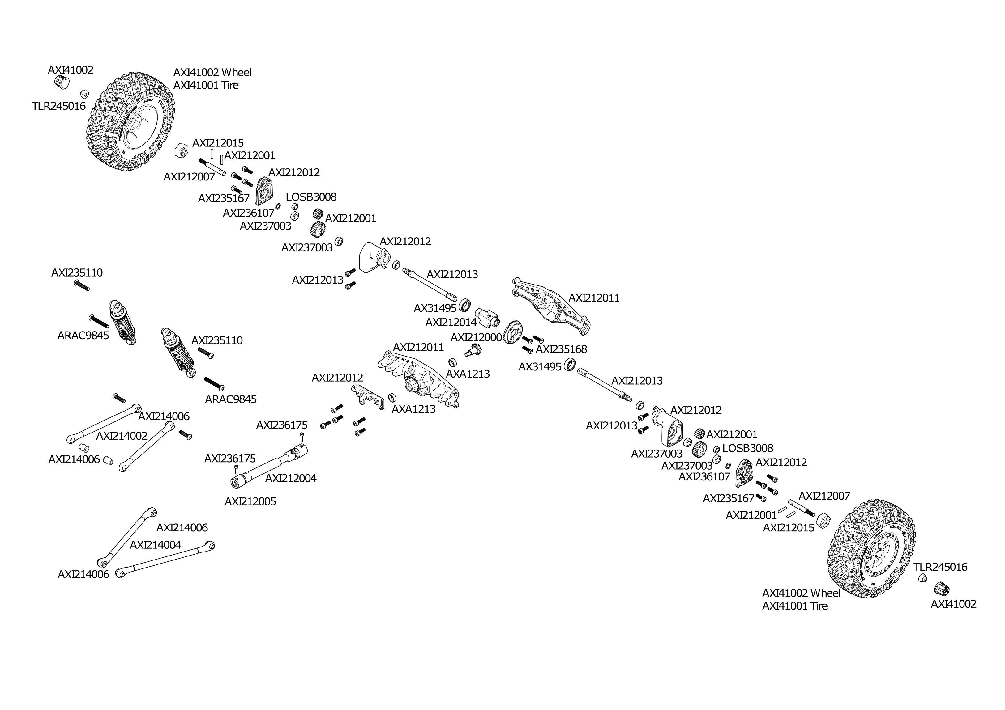 Exploded view: Axial Capra 1:18 4WD RTR - Rear part | Astra