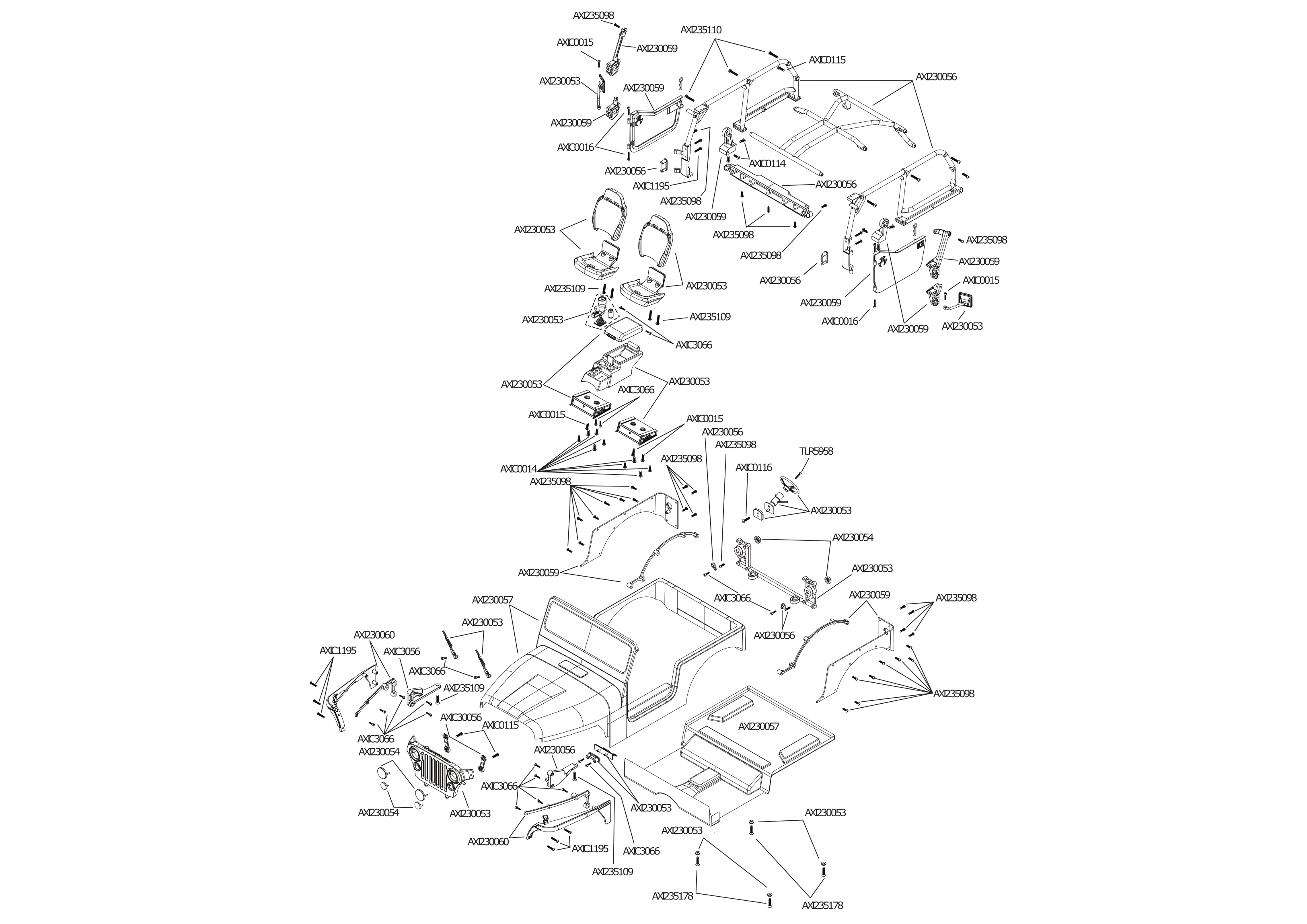 Exploded view: SCX10 III Jeep CJ-7 1:10 4WD RTR - Body | Astra