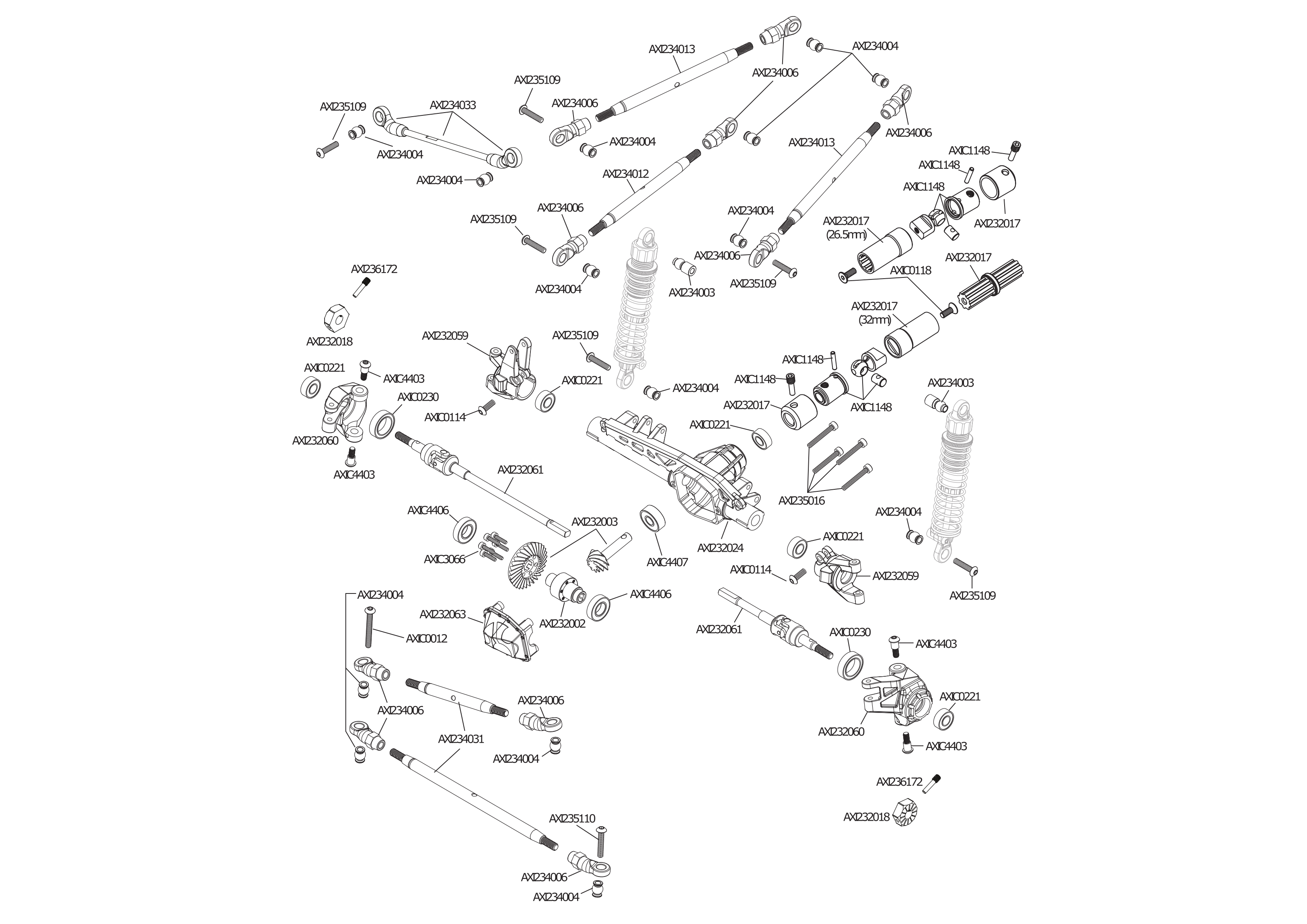 Exploded view: SCX10 III Jeep CJ-7 1:10 4WD RTR - Front part | Astra