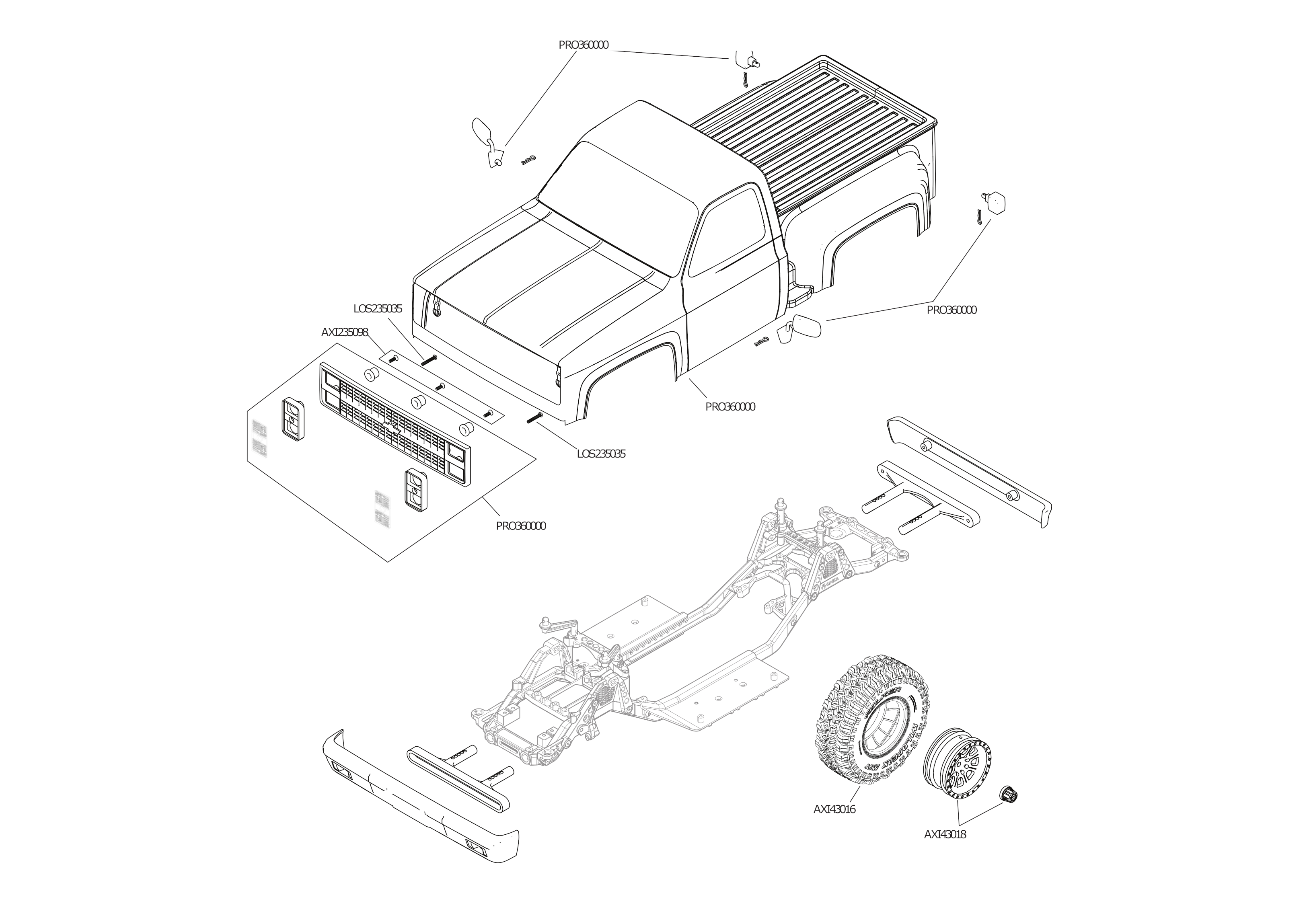 Exploded view: SCX10 III Base Camp 1982 Chevy K10 1:10 4WD RTR - Body ...