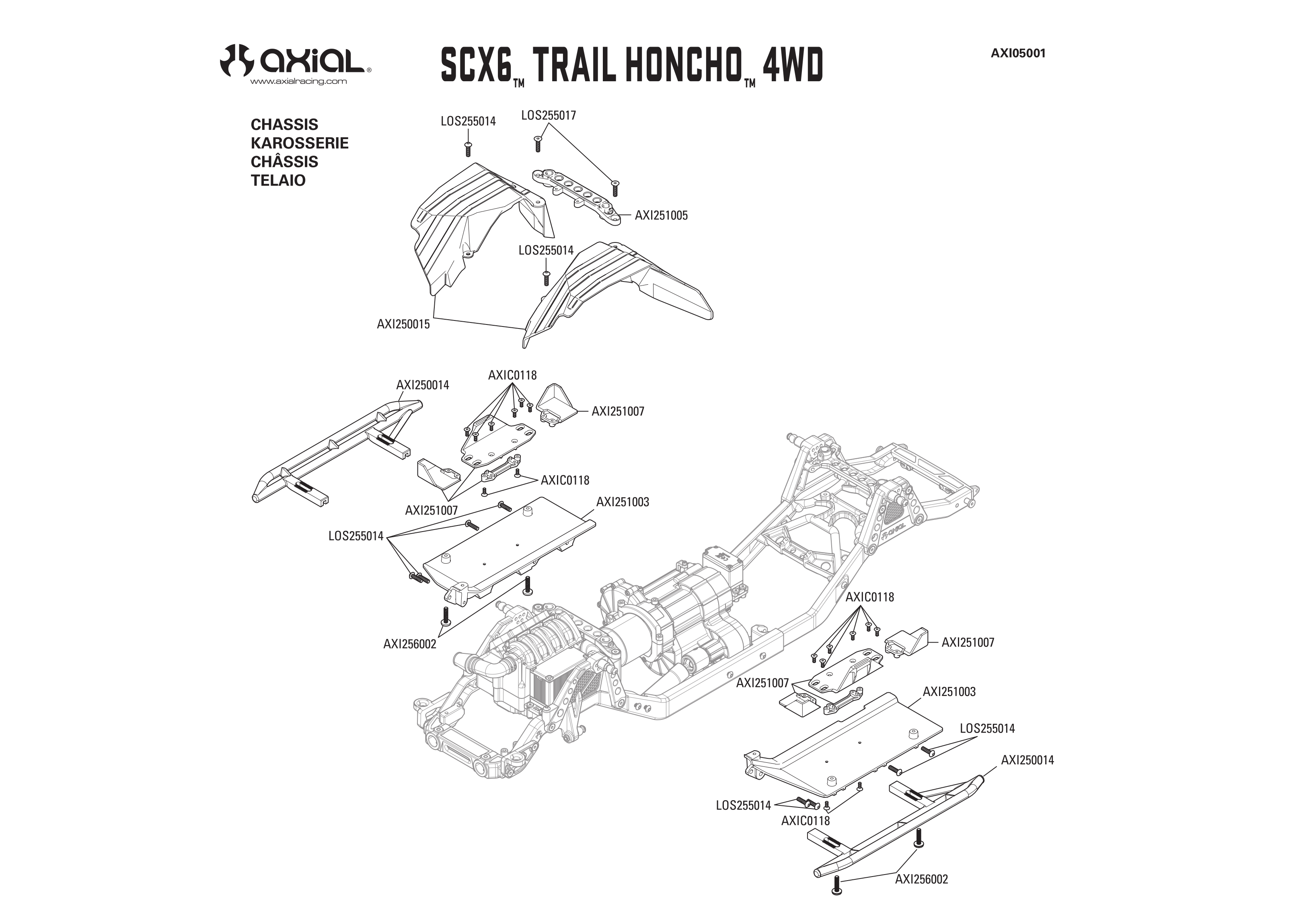 Exploded view: Axial SCX6 Trail Honcho 1:6 4WD - Accesories | Astra