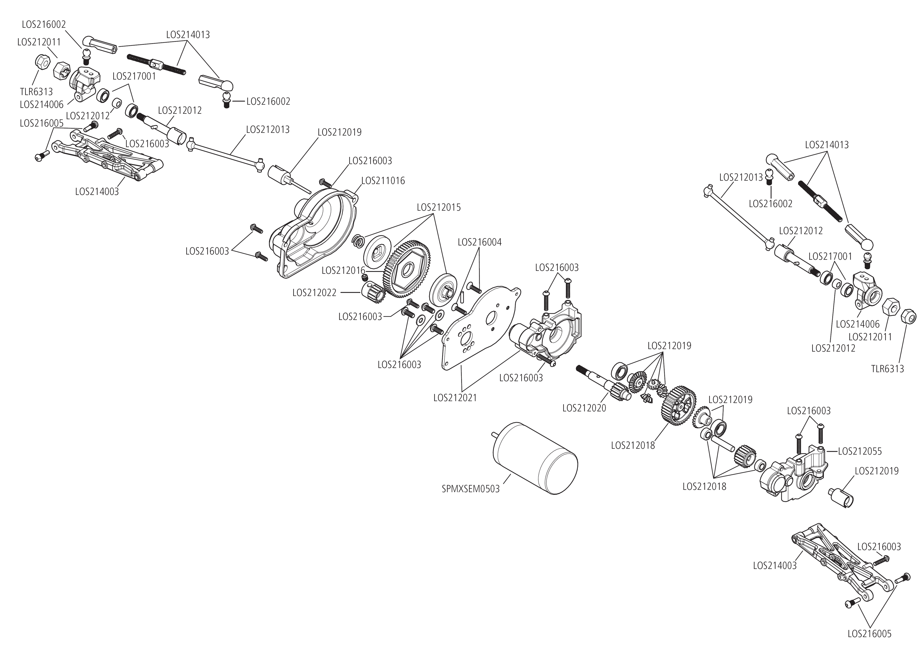 Exploded view: Mini-T 2.0 V2 Brushless 1:18 RTR - Transmission | Astra