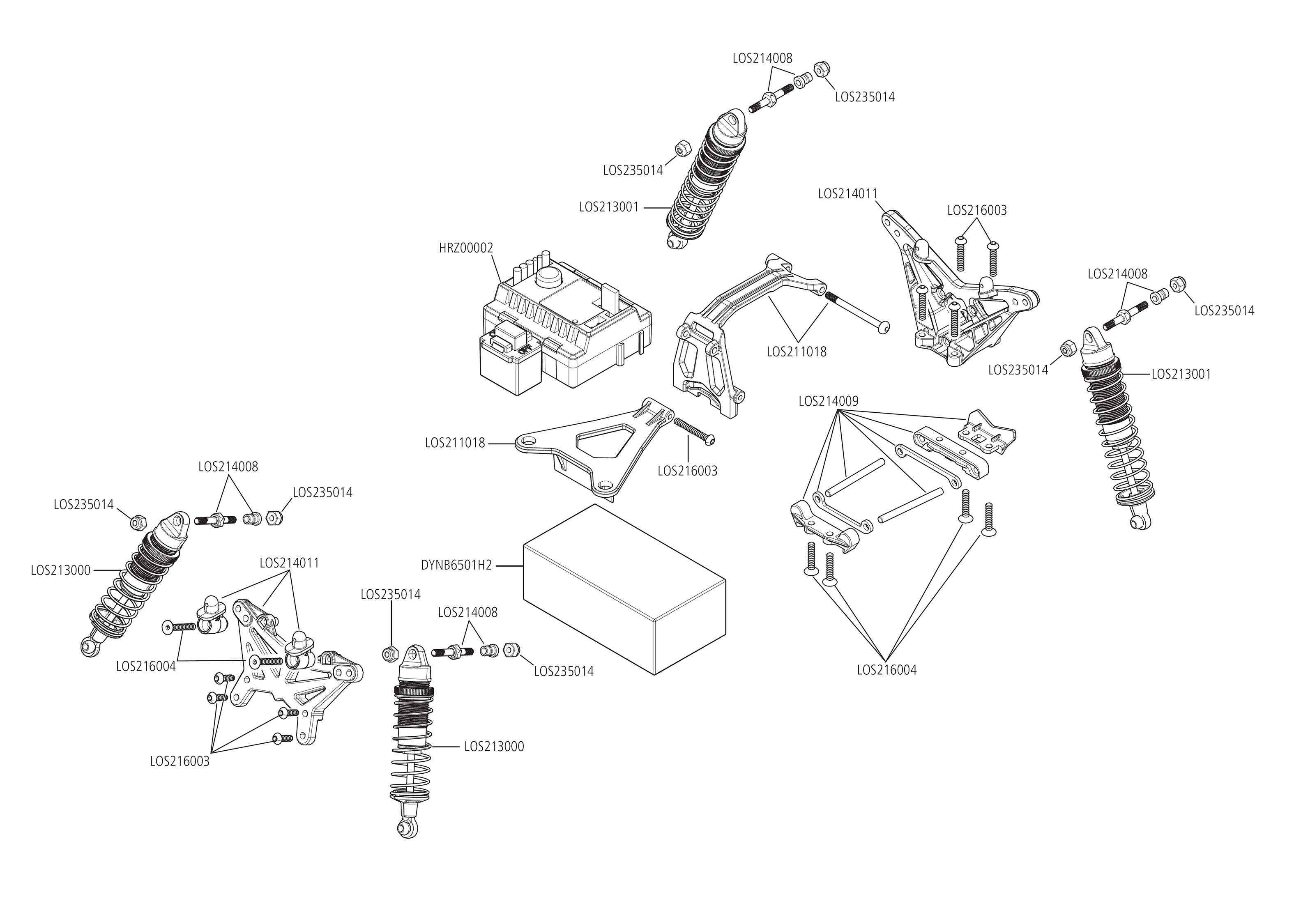 Exploded view: Losi Mini-T 2.0 Stadium Truck 1:18 2WD RTR - Rear part ...