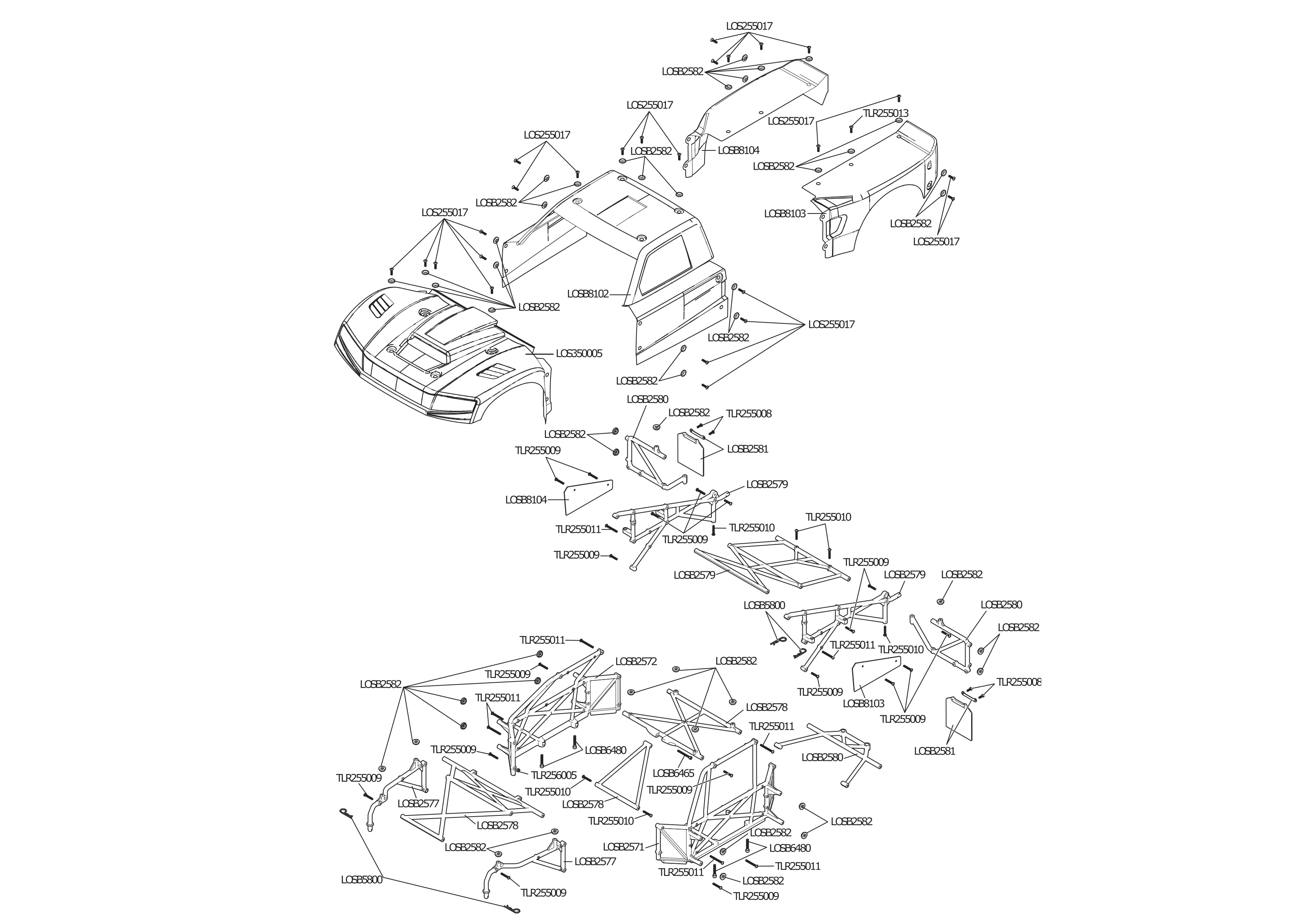 Exploded view: Losi 5ive-T 2.0 V2 1:5 4WD SCT BND - Body | Astra