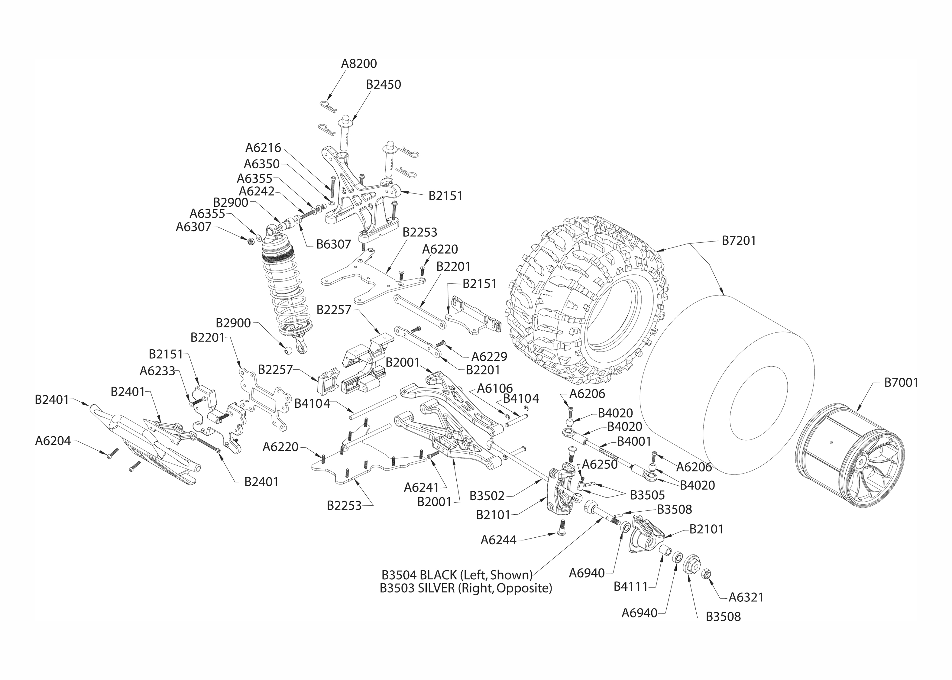 Exploded view: LST Aftershock Monnster Truck LE 1:8 4WD RTR - Front ...