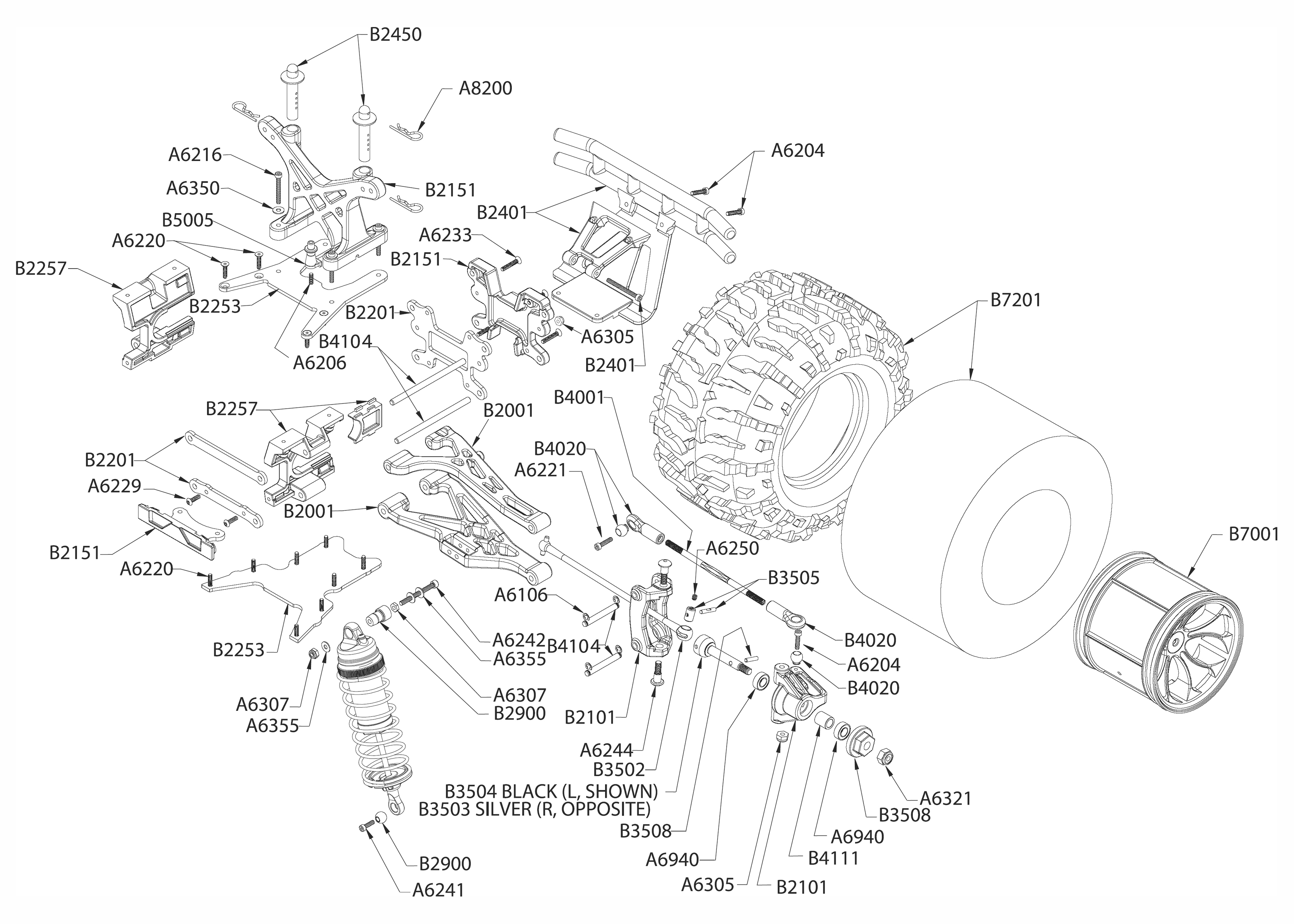 Exploded view: LST Aftershock Monnster Truck LE 1:8 4WD RTR - Rear part ...