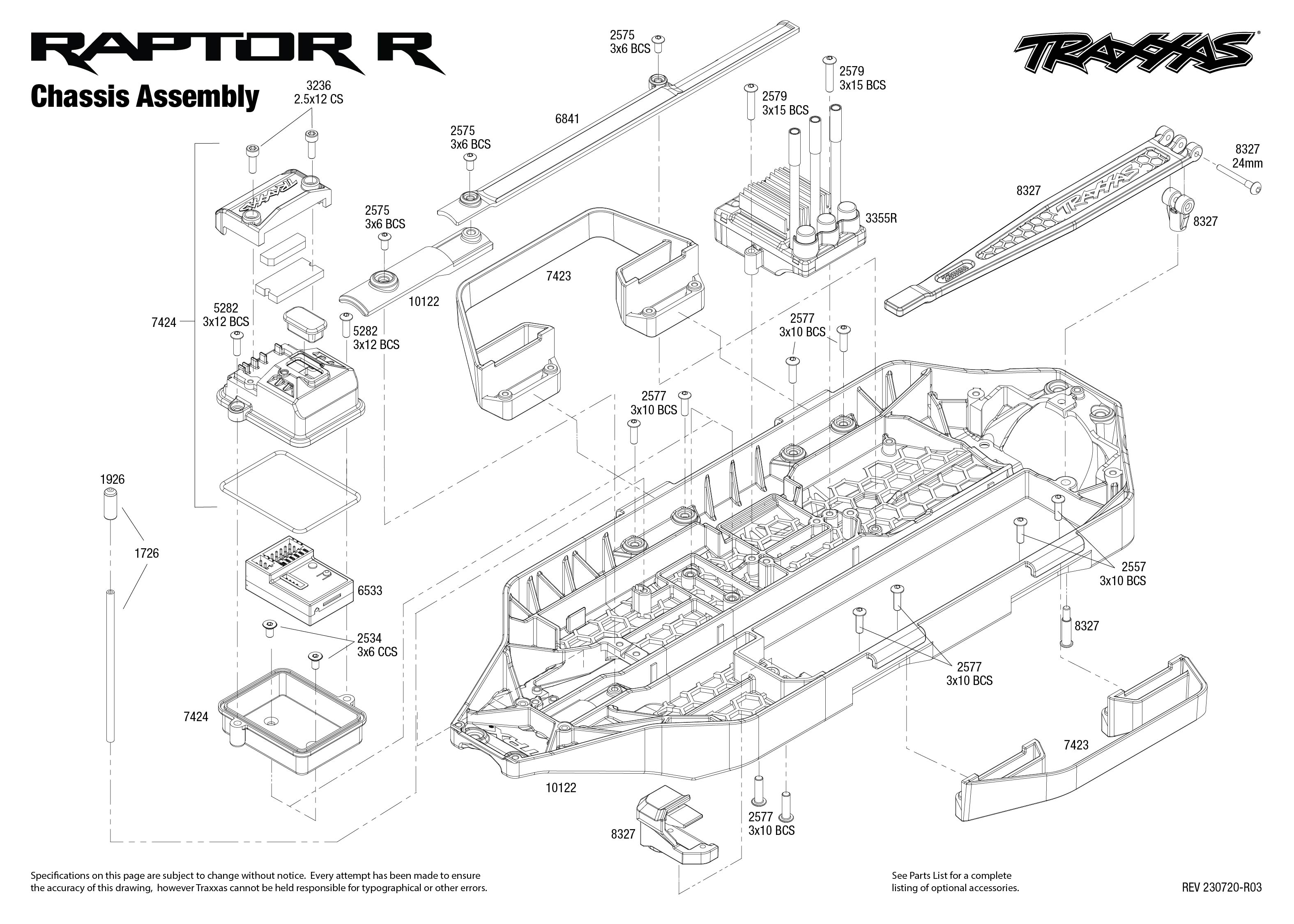 Exploded view: Ford F-150 Raptor R 1:10 VXL 4WD RTR - Chassis | Astra