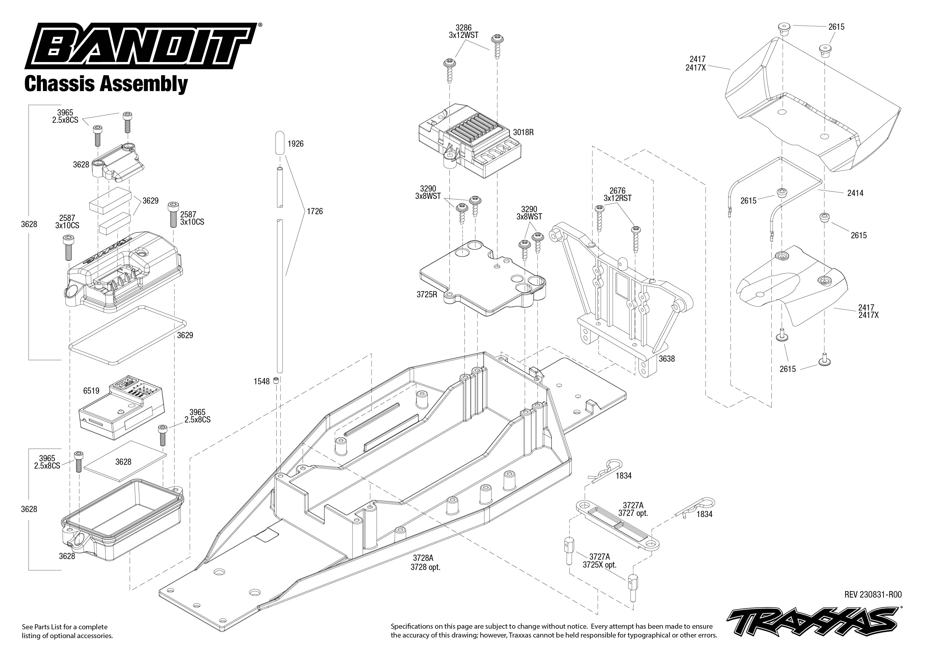 Exploded view: Bandit 1:10 RTR - Chassis | Astra