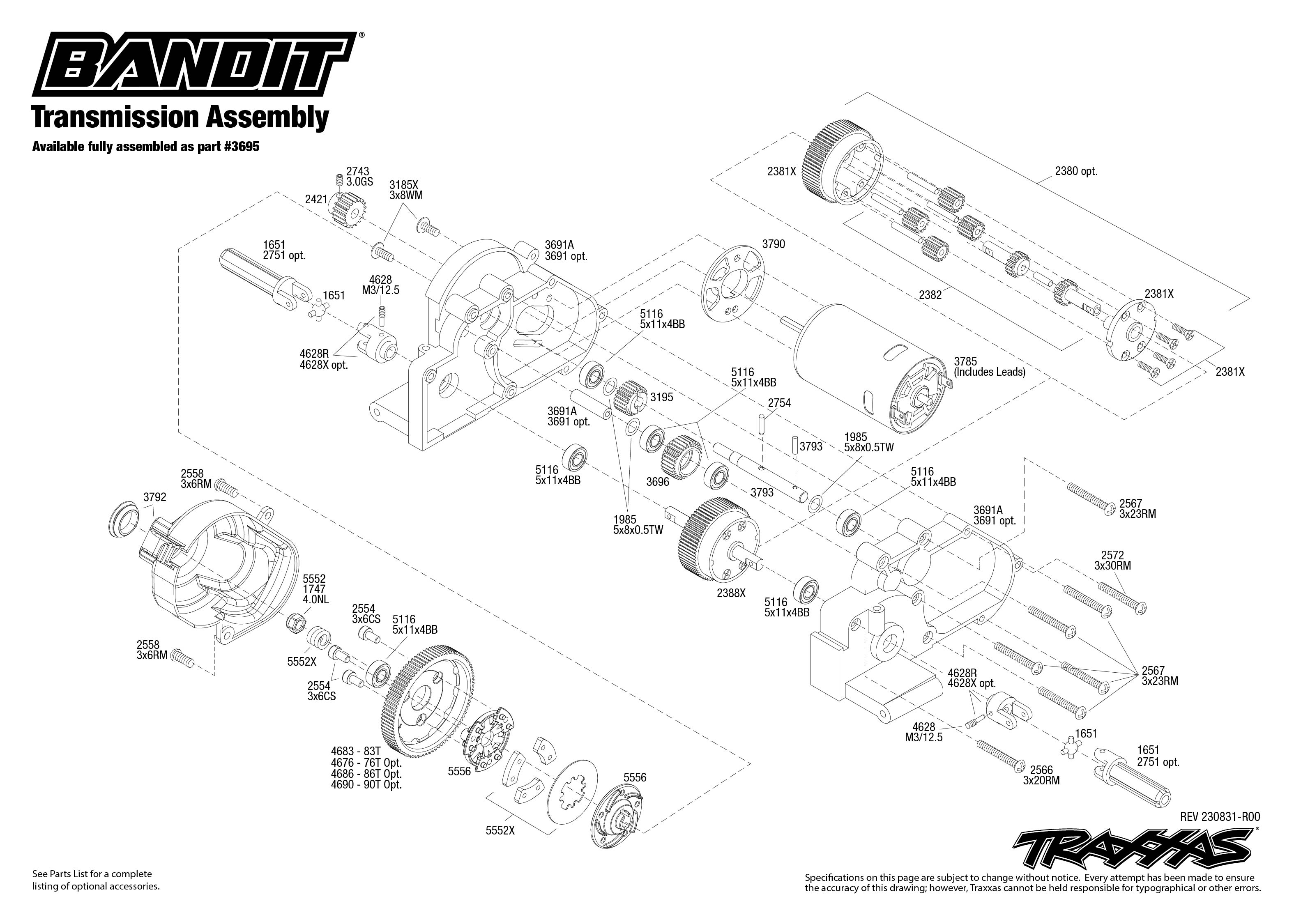 Exploded view: Bandit 1:10 RTR - Transmission | Astra