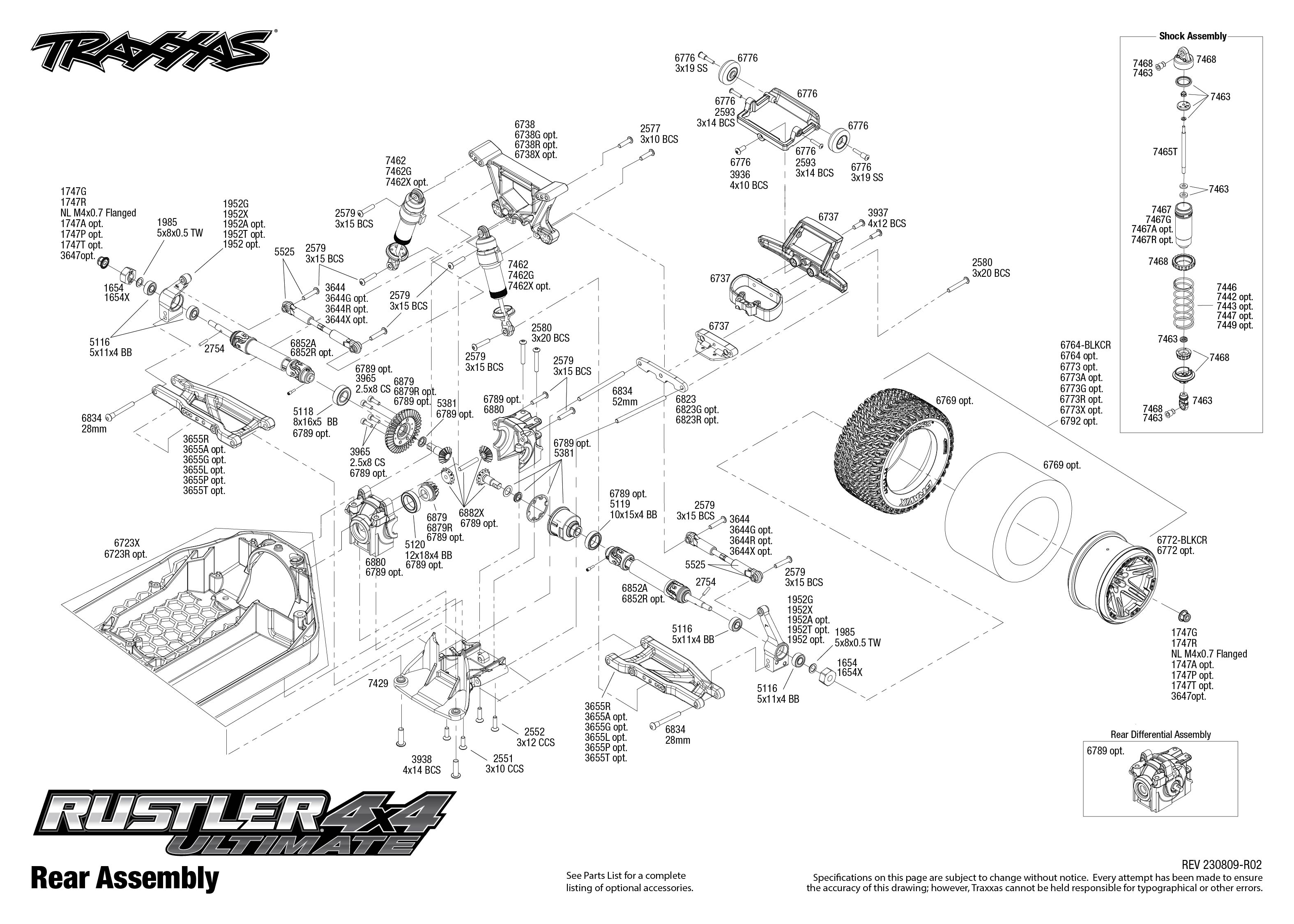Exploded view: Rustler 4x4 Ultimate VXL 1:10 RTR - Rear part | Astra