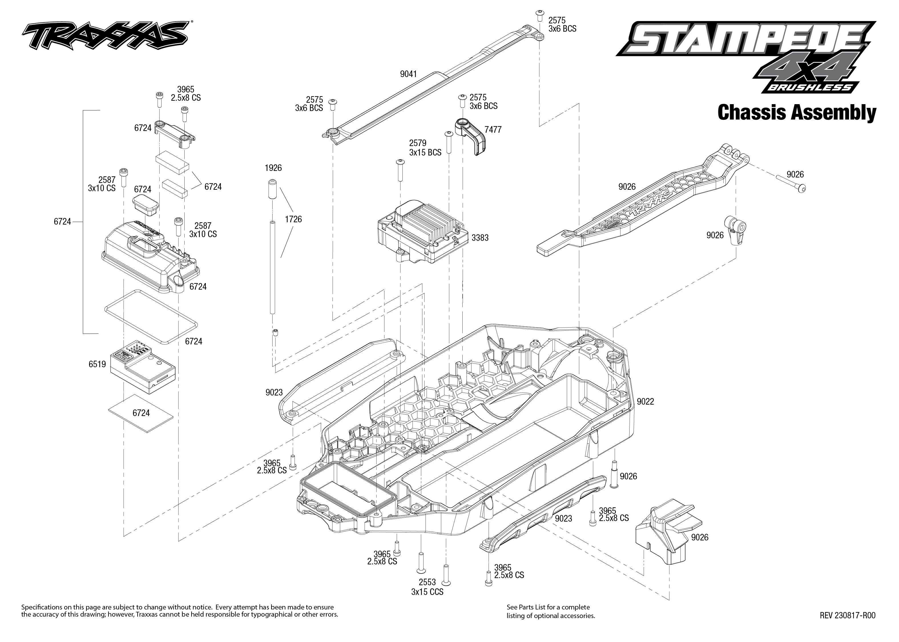 Exploded view: Stampede 1:10 BL-2s 4WD RTR - Chassis | Astra