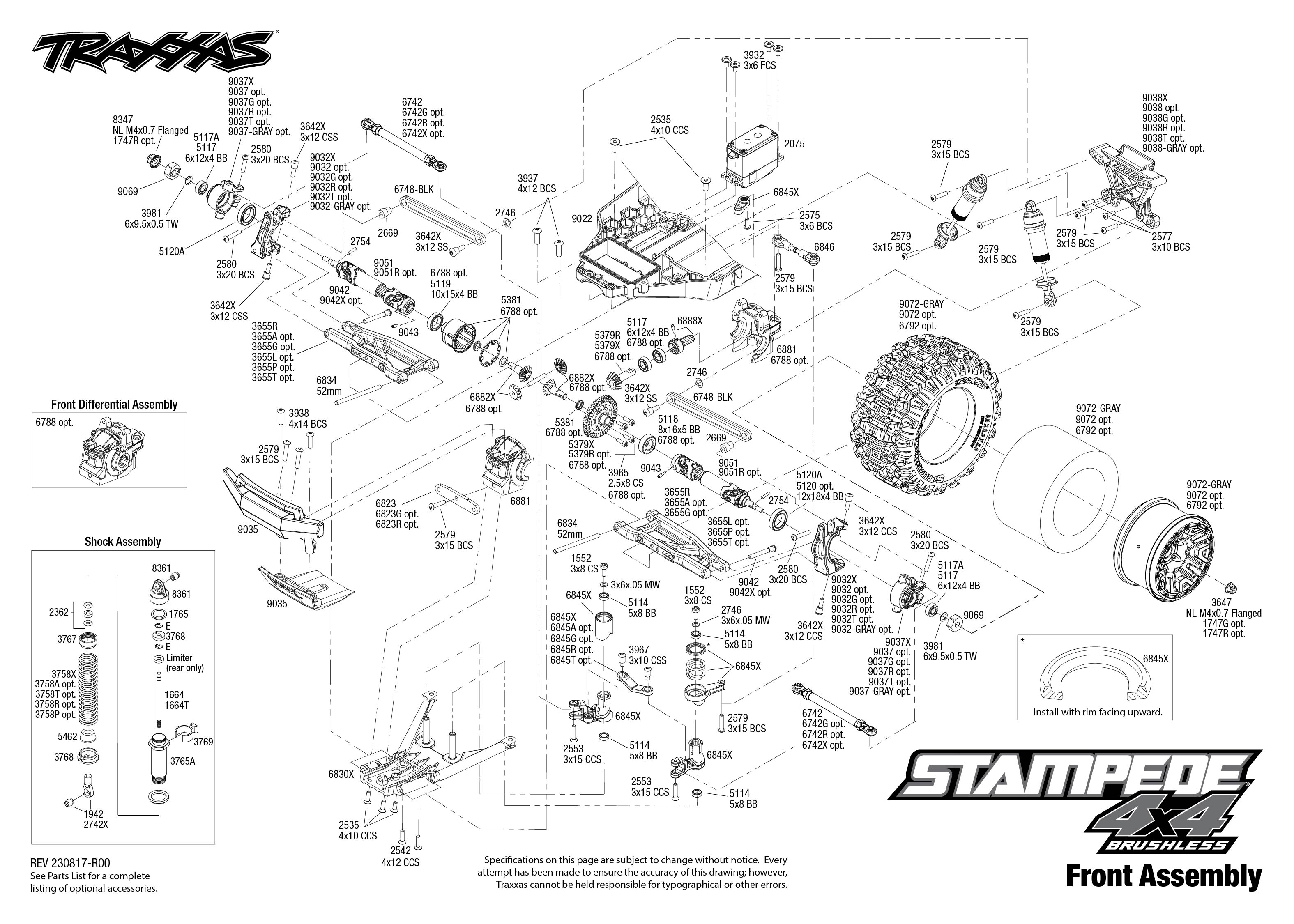 Exploded view: Stampede 1:10 BL-2s 4WD RTR - Front part | Astra