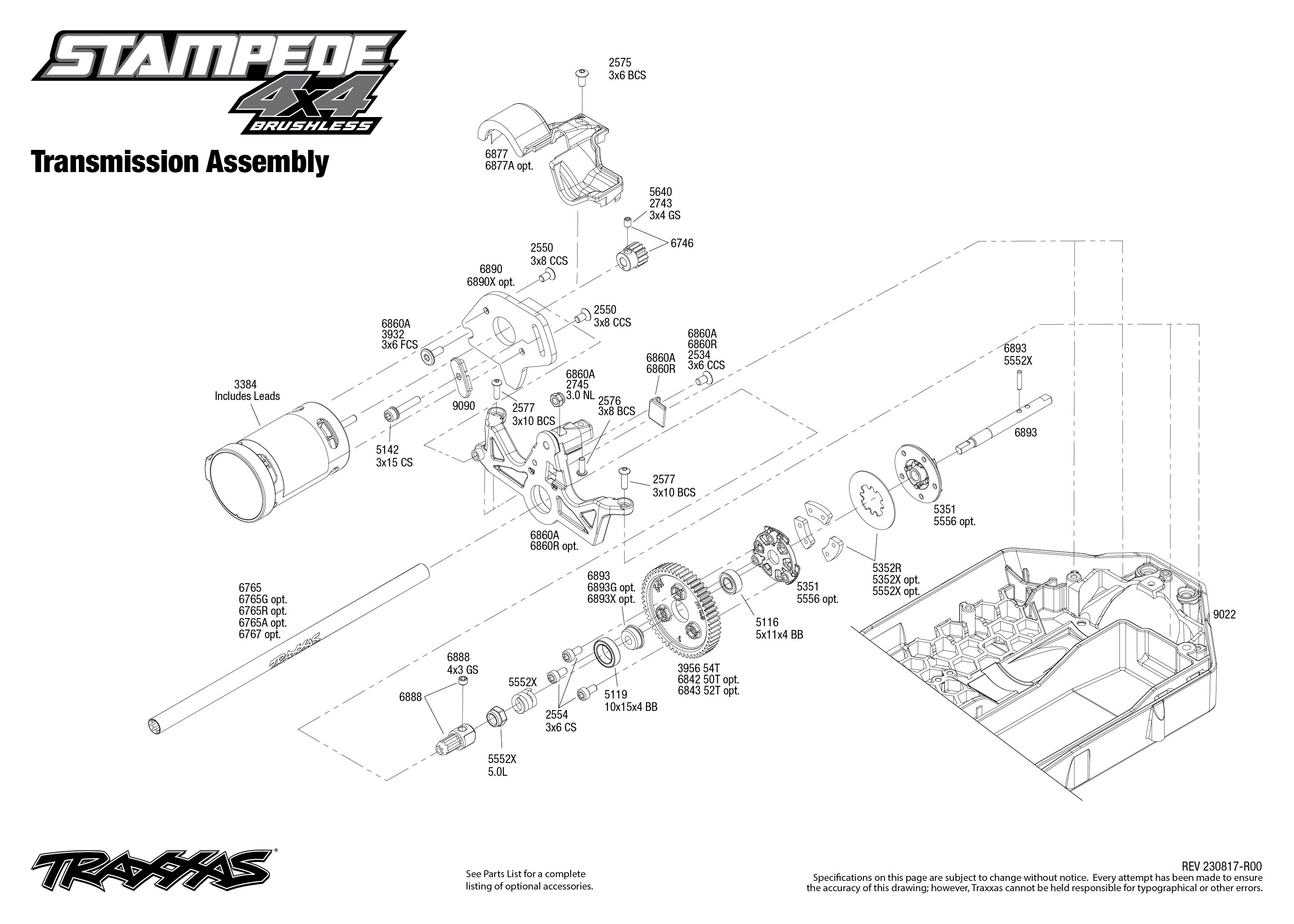 Exploded view: Stampede 1:10 BL-2s 4WD RTR - Transmission | Astra