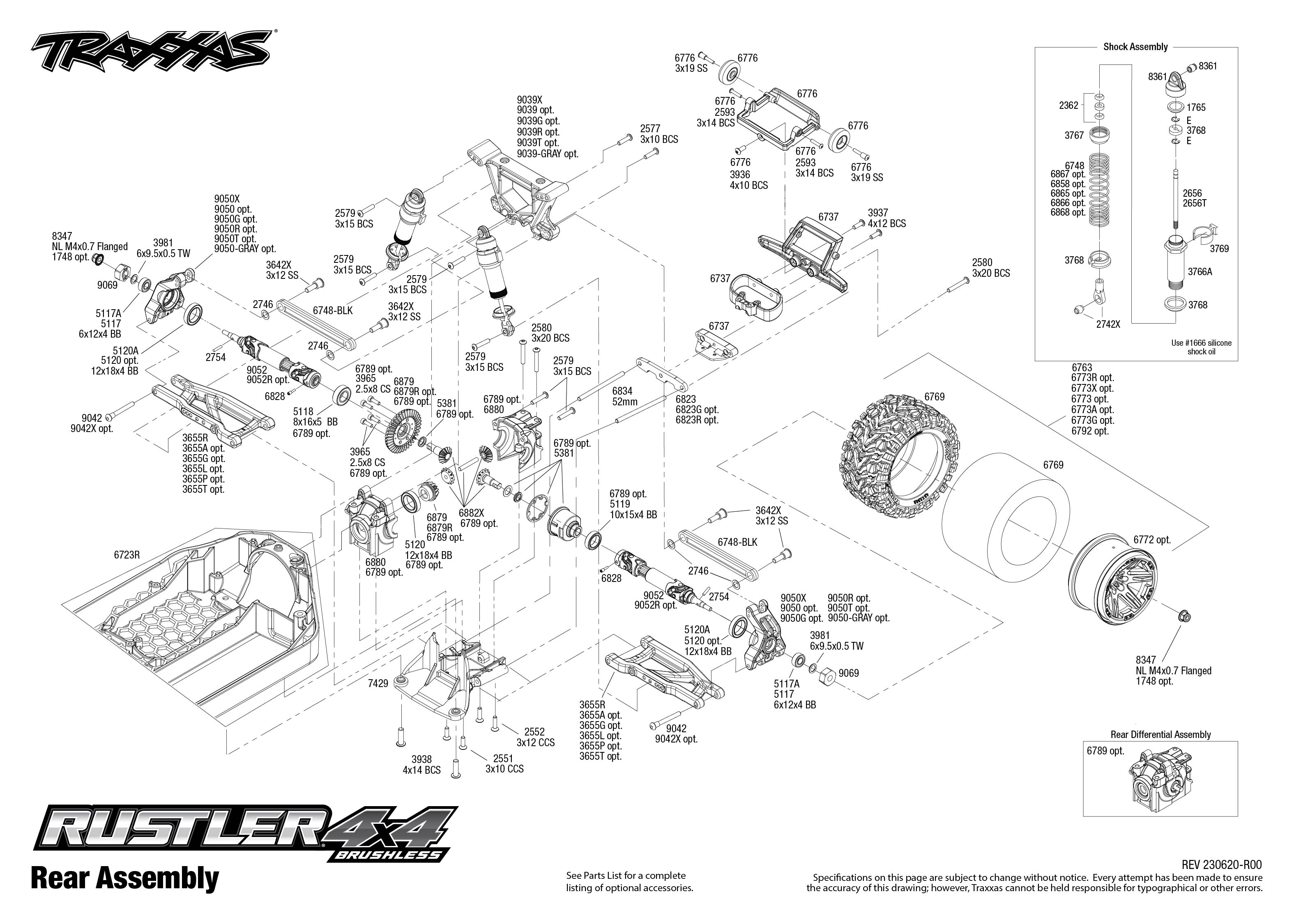 Exploded view: Rustler 1:10 BL-2s 4WD RTR - Rear part | Astra
