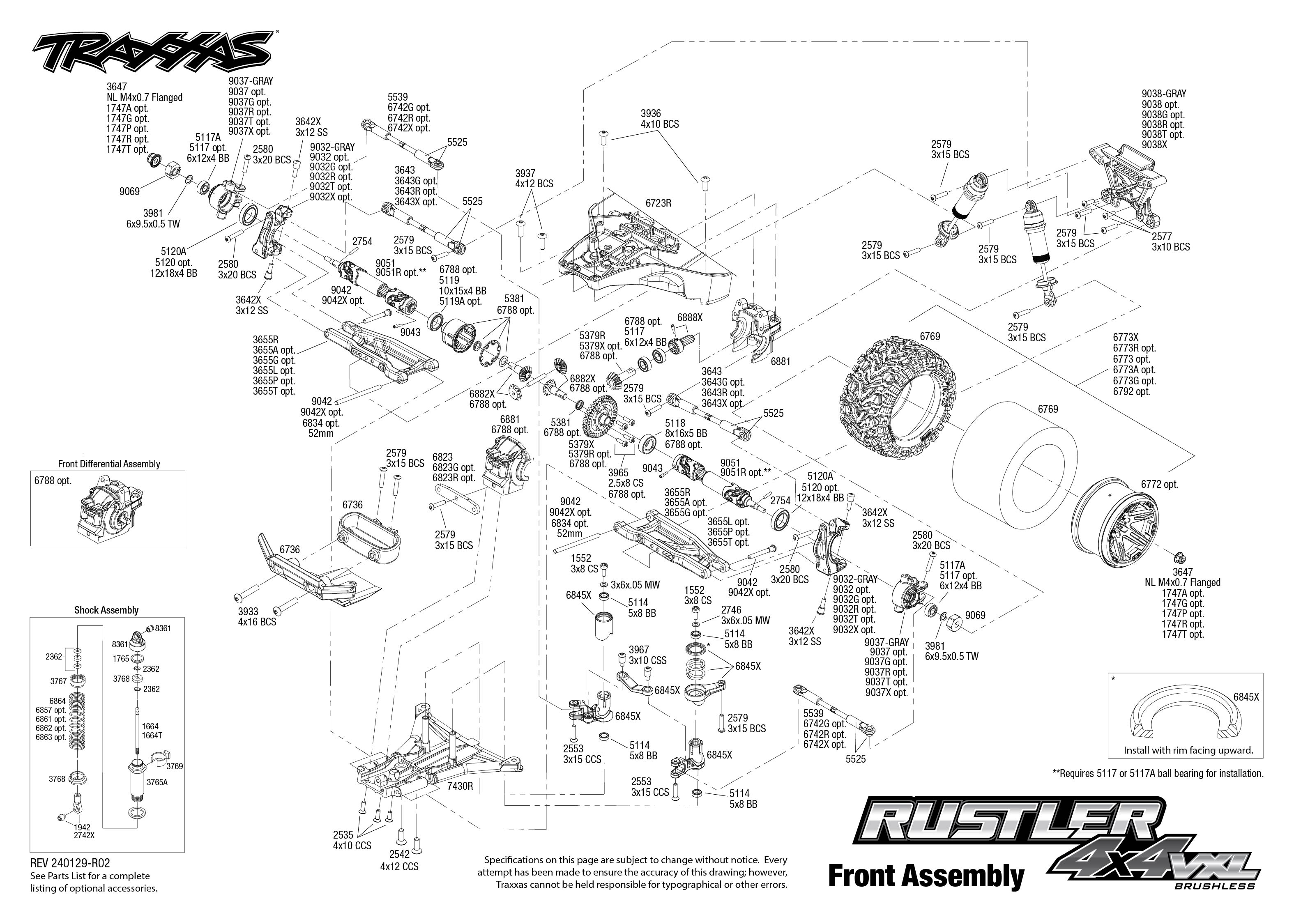 Exploded view: Rustler 1:10 VXL HD 4WD RTR - Front part | Astra