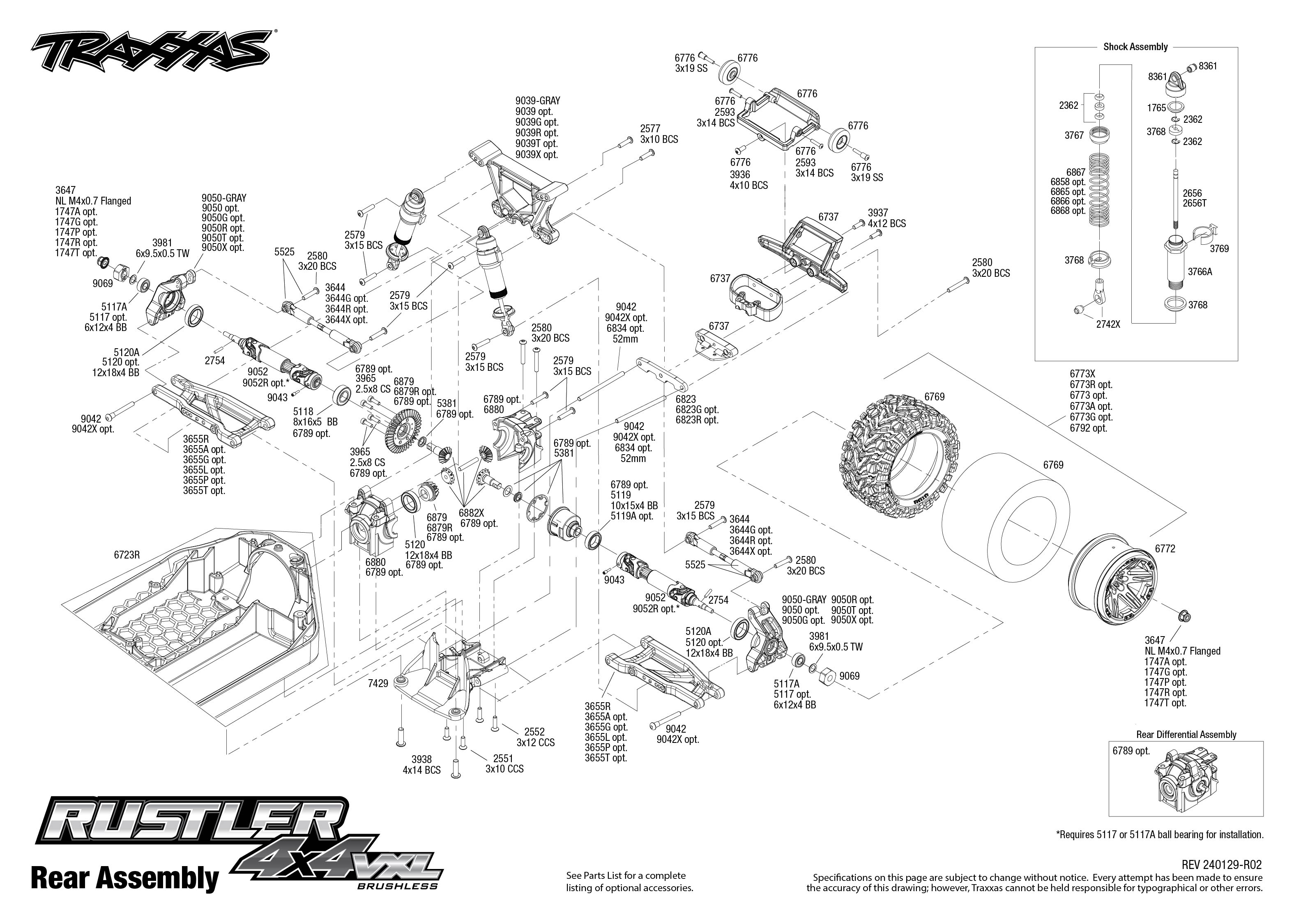 Exploded view: Rustler 1:10 VXL HD 4WD RTR - Rear part | Astra