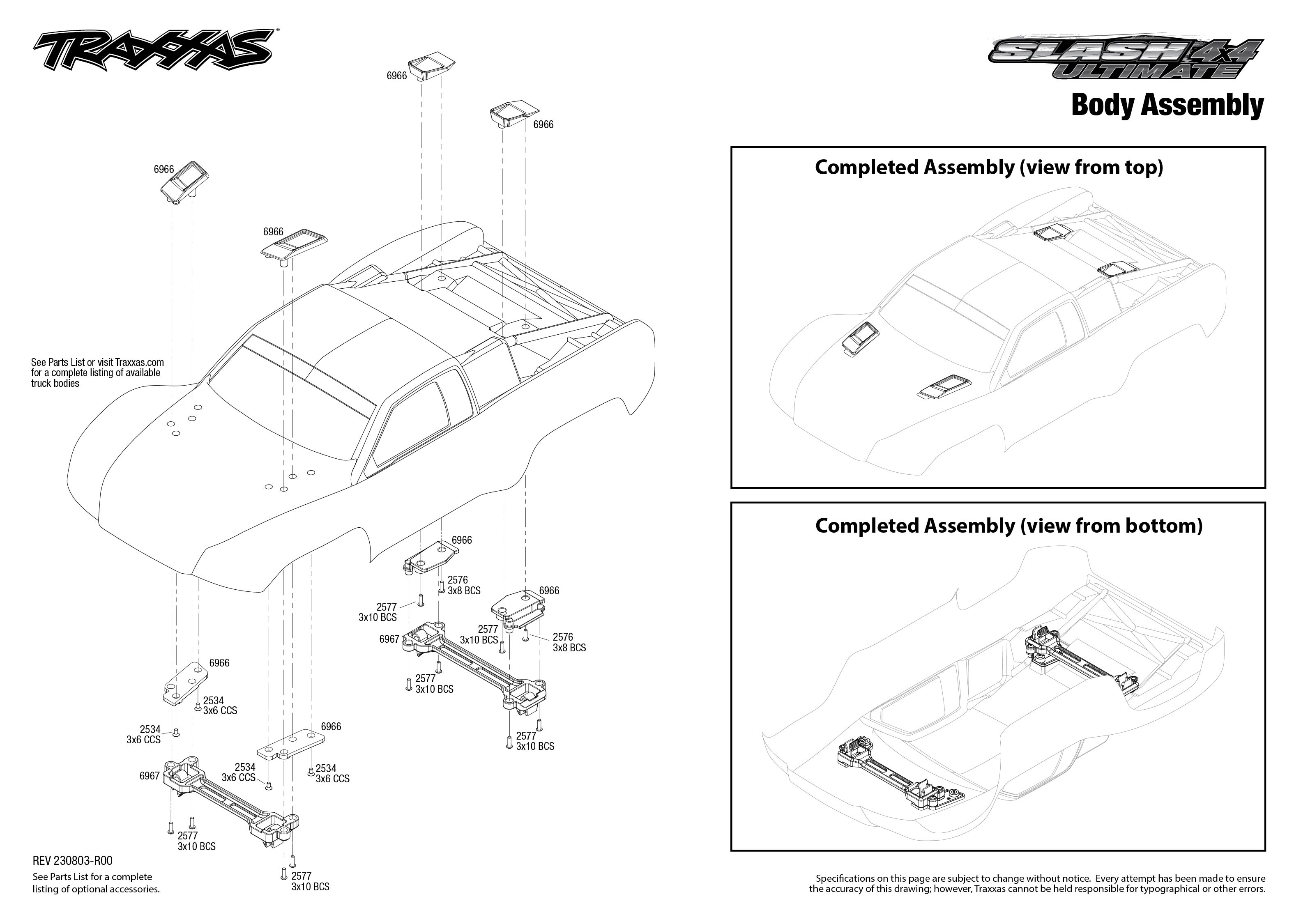 Exploded view: Slash Ultimate 1:10 VXL 4WD RTR - Body | Astra