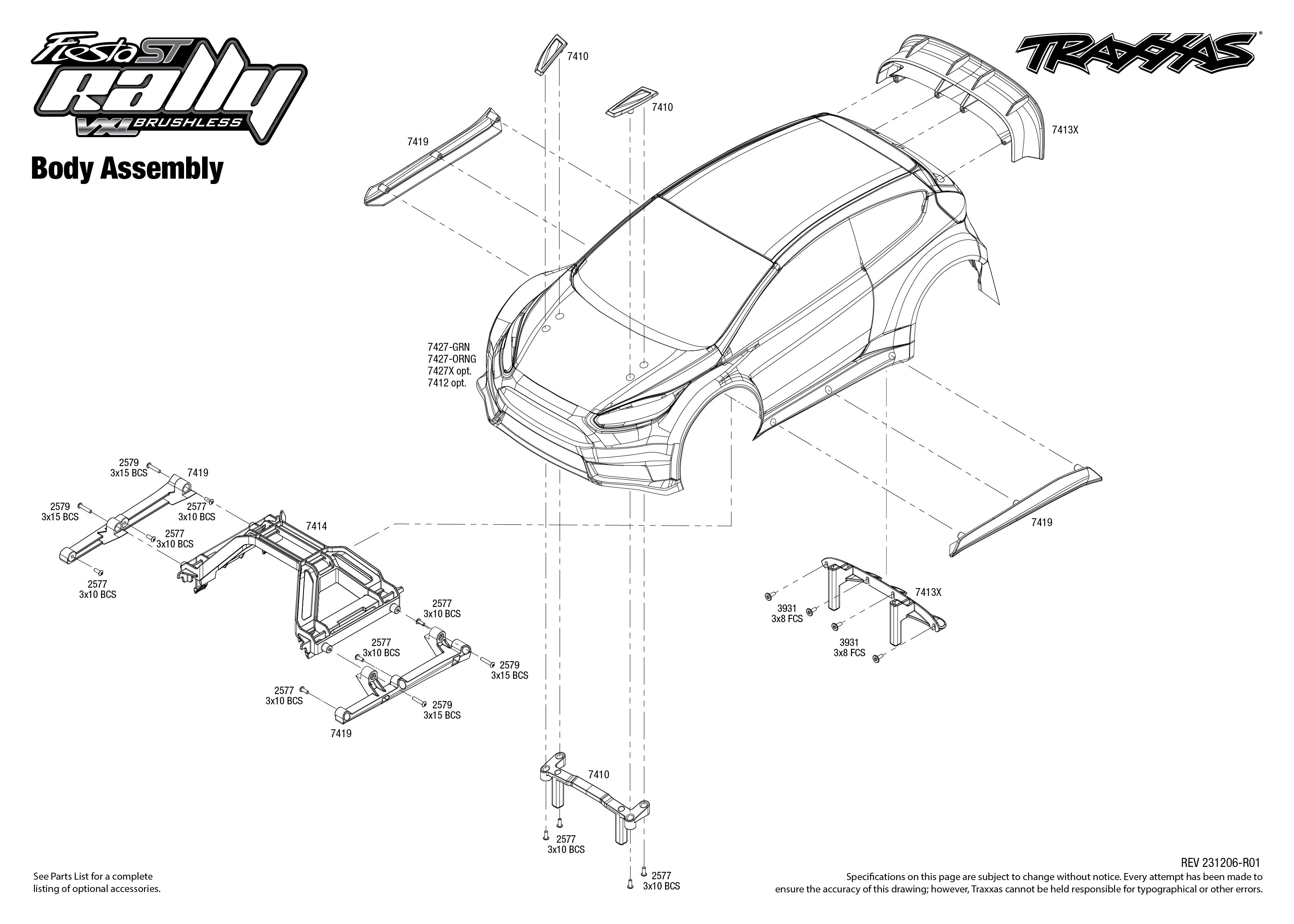 Exploded view: Ford Fiesta ST Rally 1:10 VXL 4WD RTR - Body | Astra