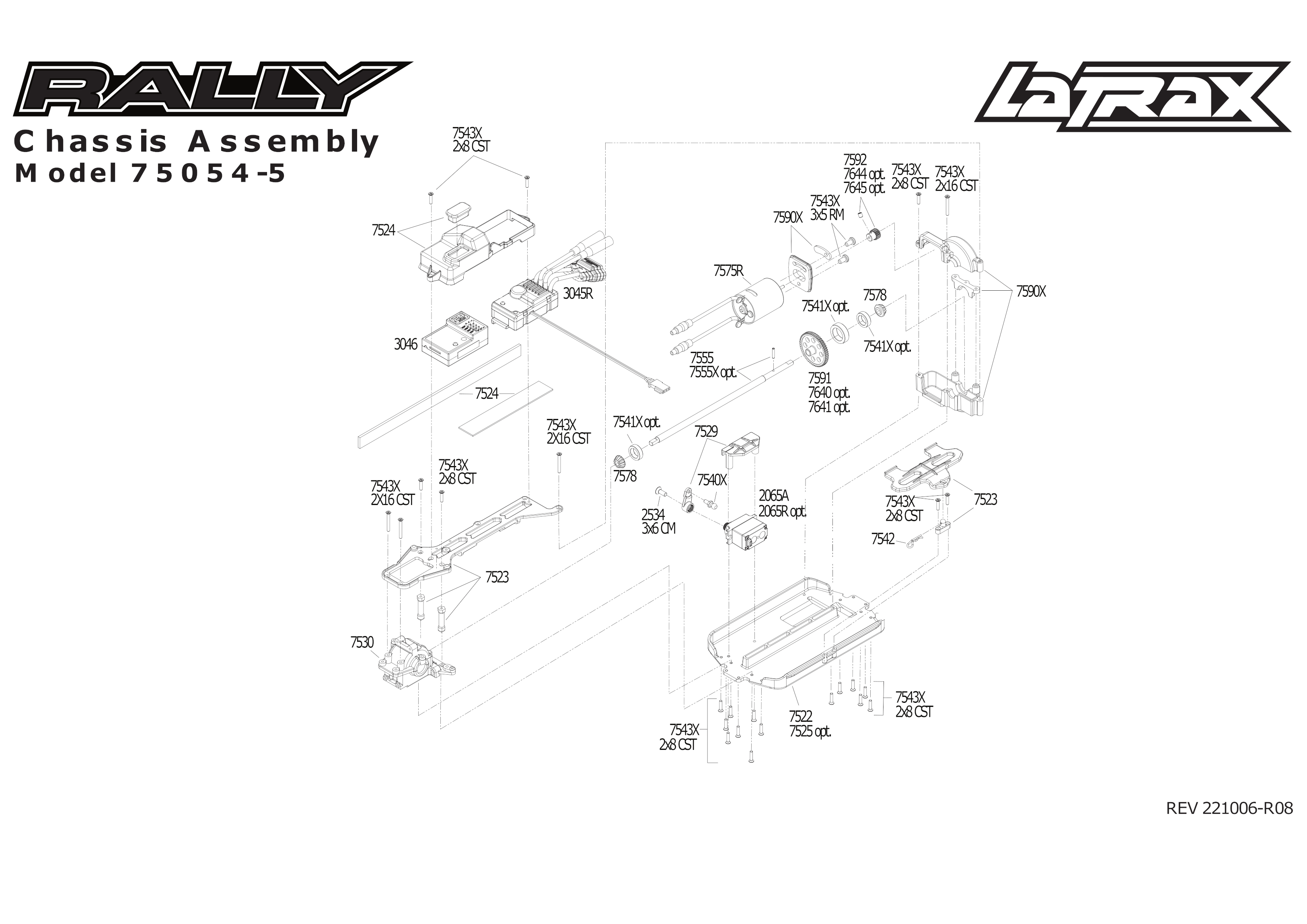 Exploded view: Traxxas Rally 1:18 4WD RTR - Chassis | Astra