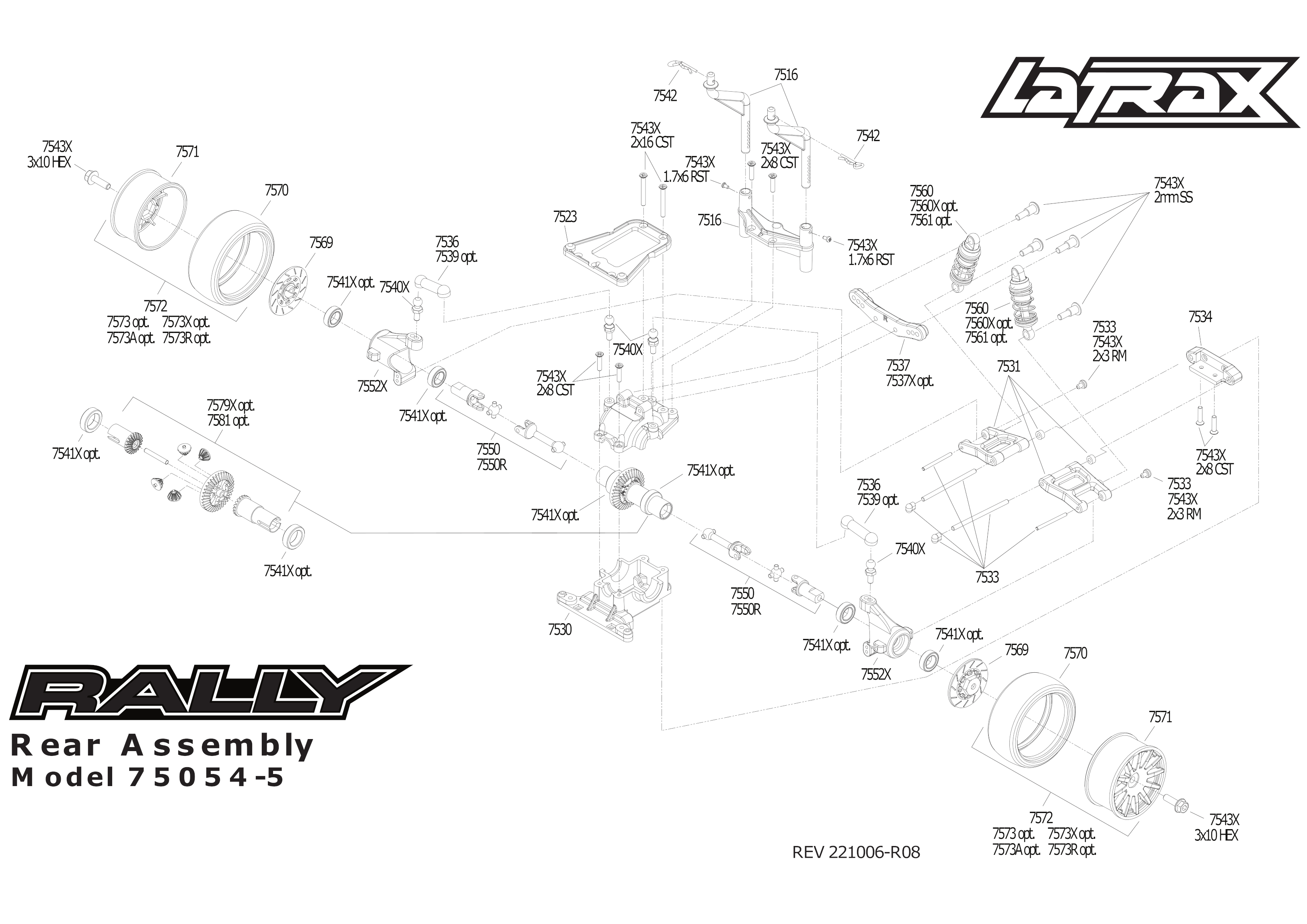 Exploded view: Traxxas Rally 1:18 4WD RTR - Rear part | Astra