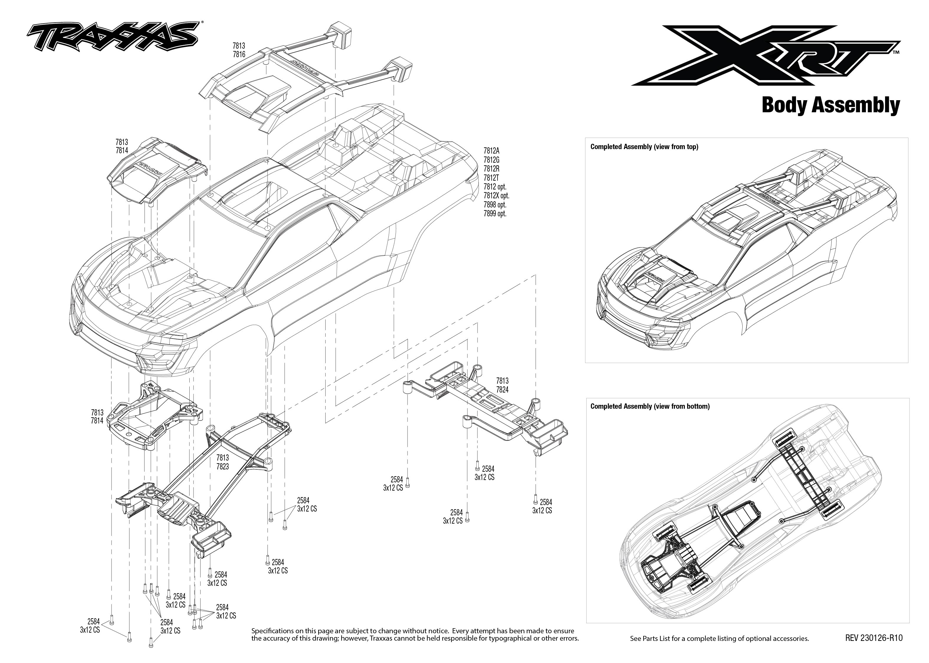 Exploded view: Traxxas XRT 8S 1:6 4WD TQi RTR - Body | Astra