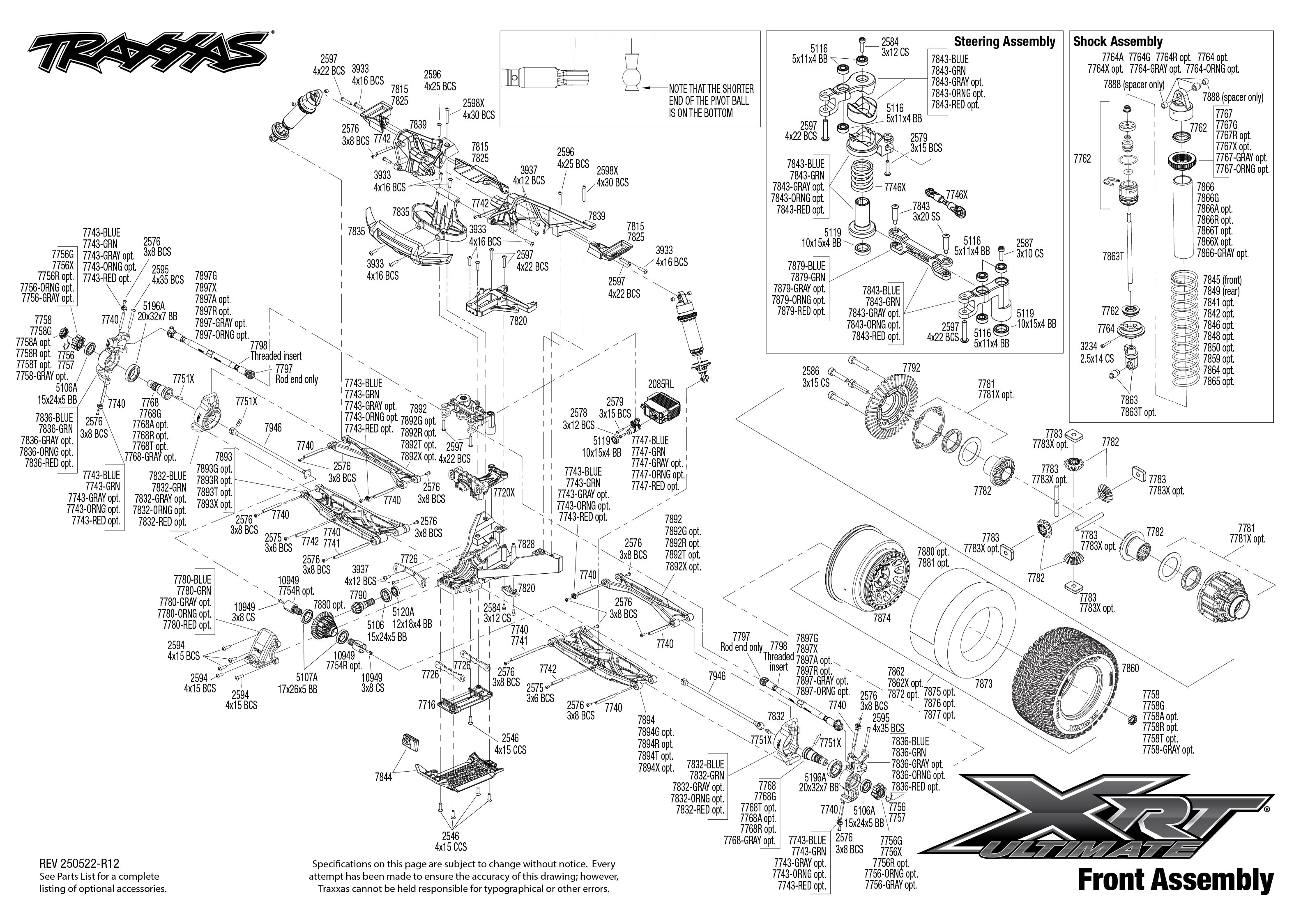 Exploded view: XRT 8S Ultimate 1:6 4WD RTR - Front part | Astra