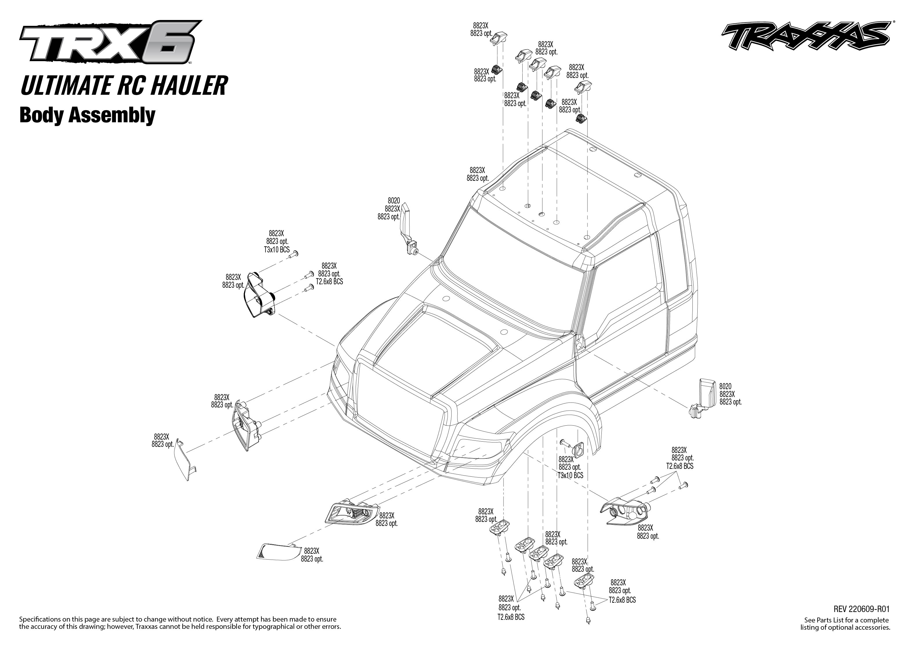 Exploded view: Traxxas TRX-6 Ultimate RC Hauler 6x6 1:10 RTR čer - Body ...