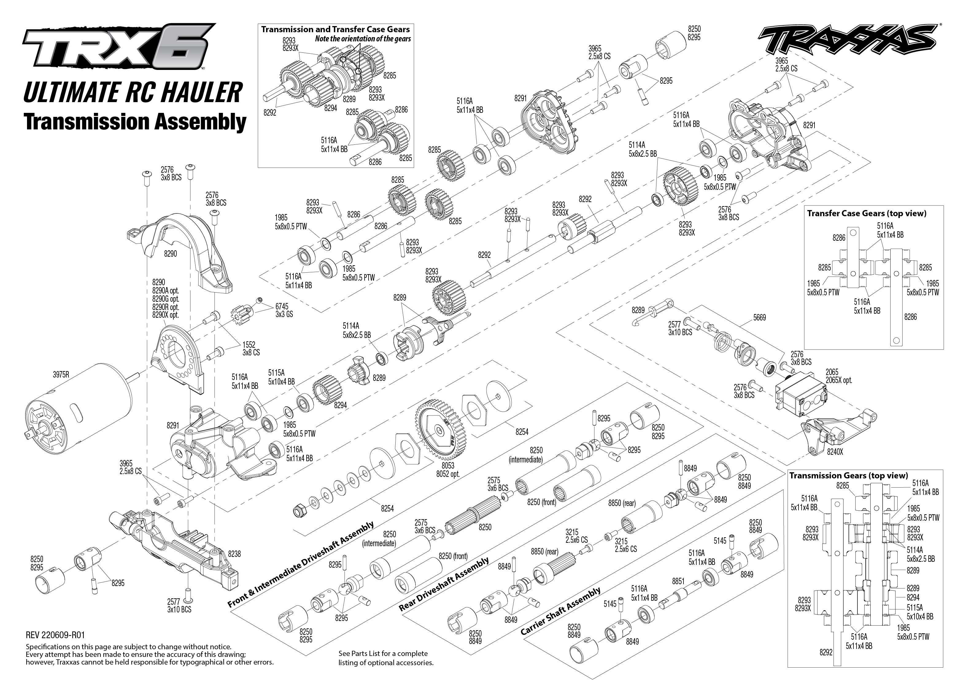 Exploded view: Traxxas TRX-6 Ultimate RC Hauler 6x6 1:10 RTR čer ...
