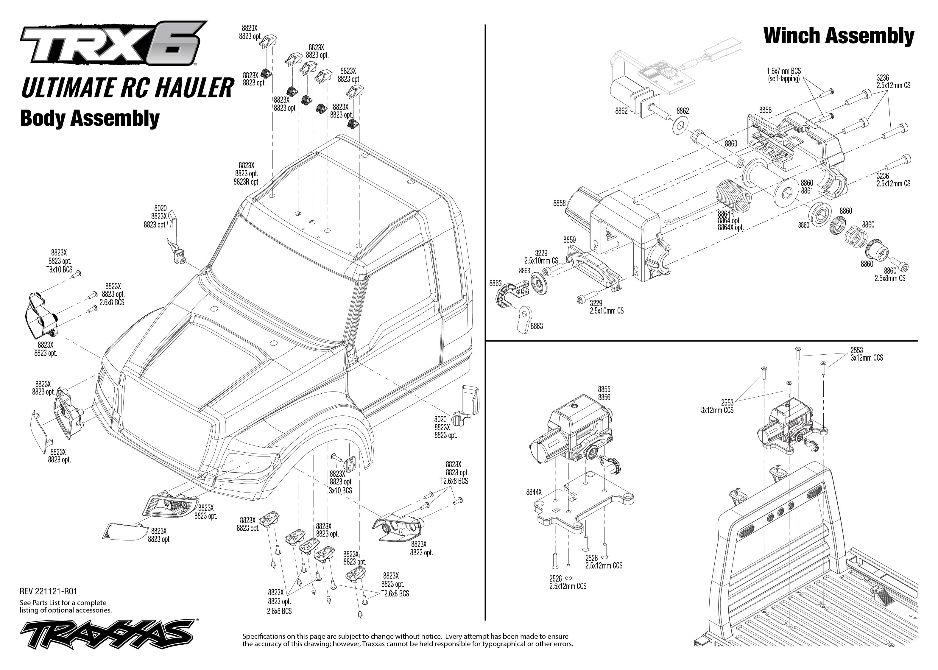 Exploded view: Traxxas TRX-6 Ultimate RC Hauler 6x6 1:10 RTR s na ...