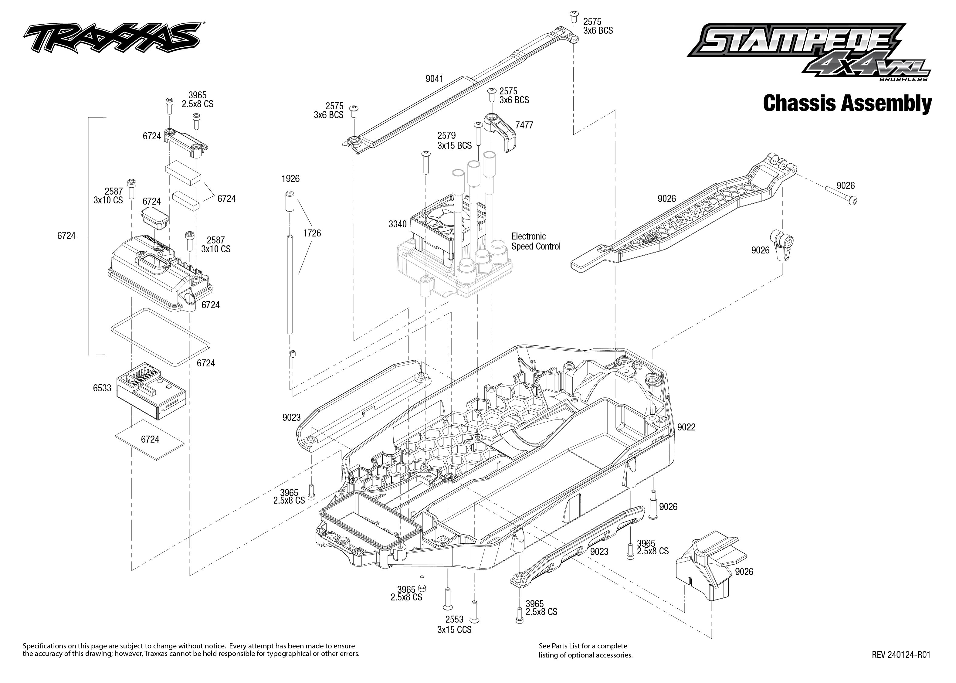 Exploded view: Stampede 1:10 4x4 VXL RTR - Chassis | Astra