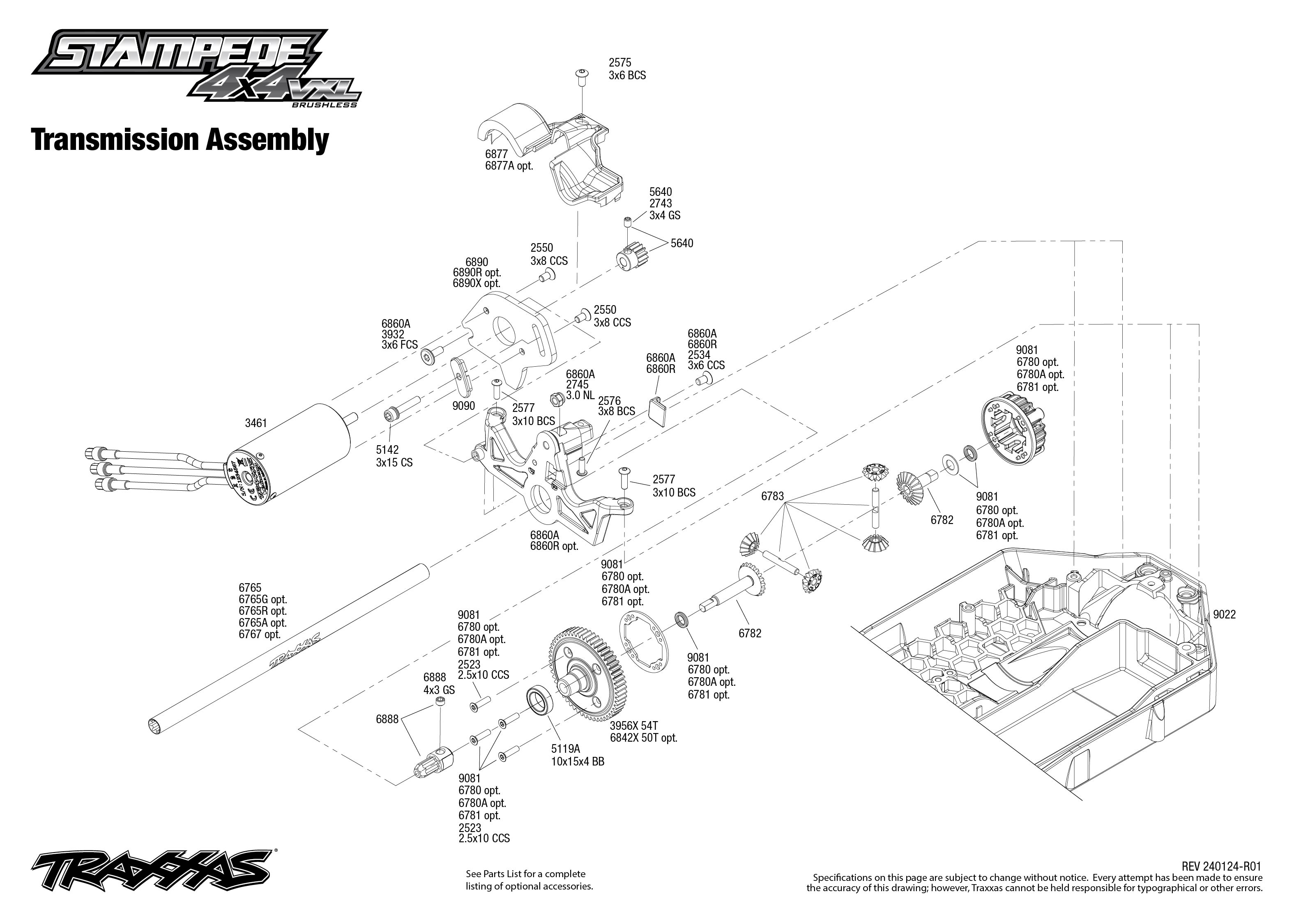 Exploded view: Stampede 1:10 4x4 VXL RTR - Transmission | Astra