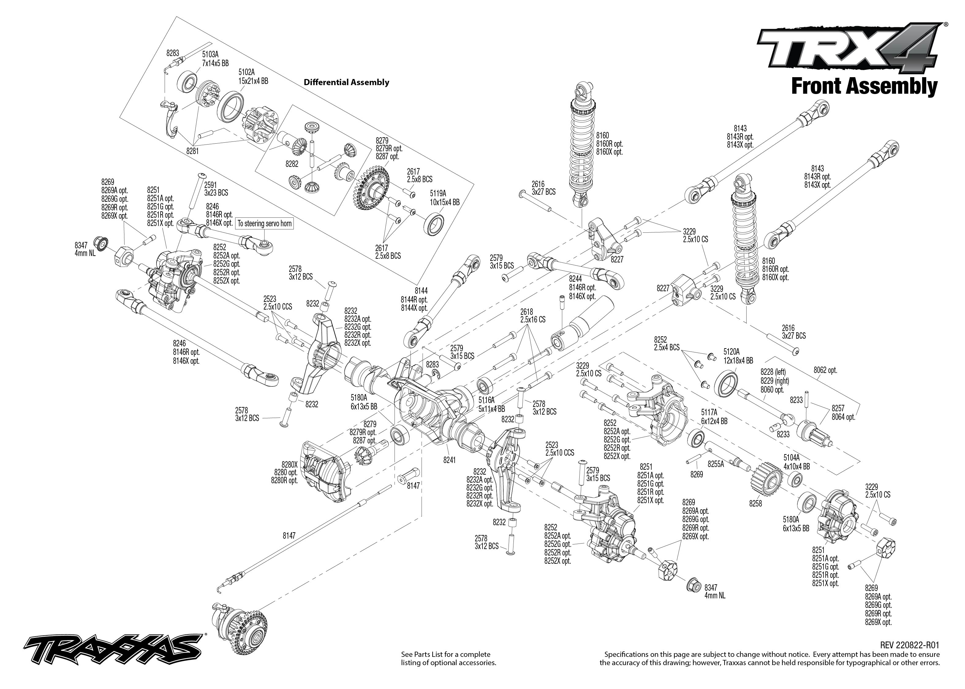 Exploded view: Traxxas TRX-4 Chevrolet K10 1979 - Front part | Astra