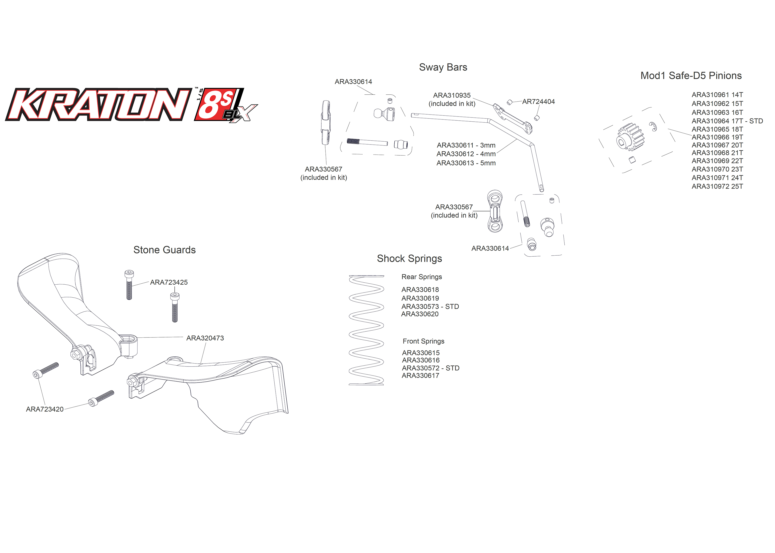 Exploded view: Arrma Kraton 8S BLX 1:5 Smart RTR - Accesories | Astra