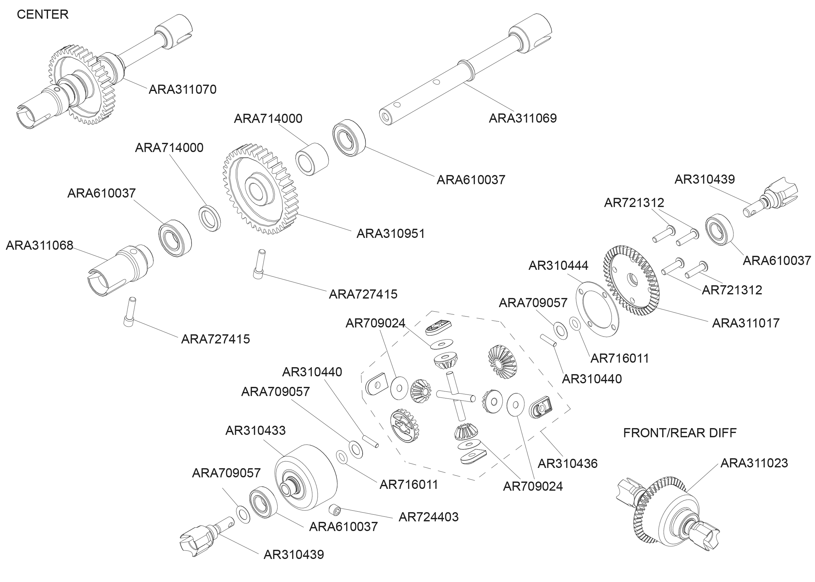 Exploded view: Arrma Limitless 1:7 4WD Speed Machine Rolle ...