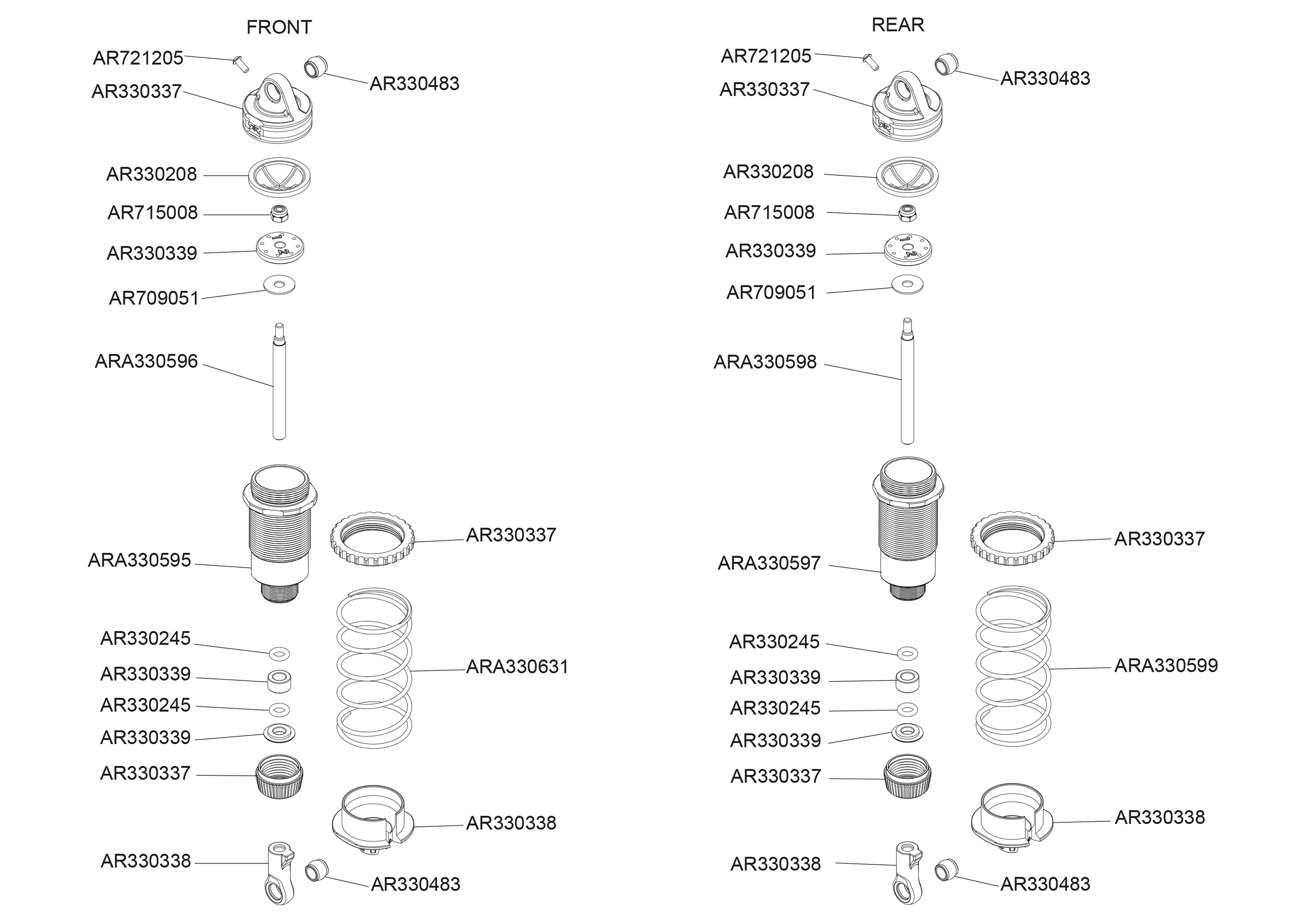 Exploded view: Arrma Limitless 1:7 4WD Speed Machine Rolle - Shock | Astra