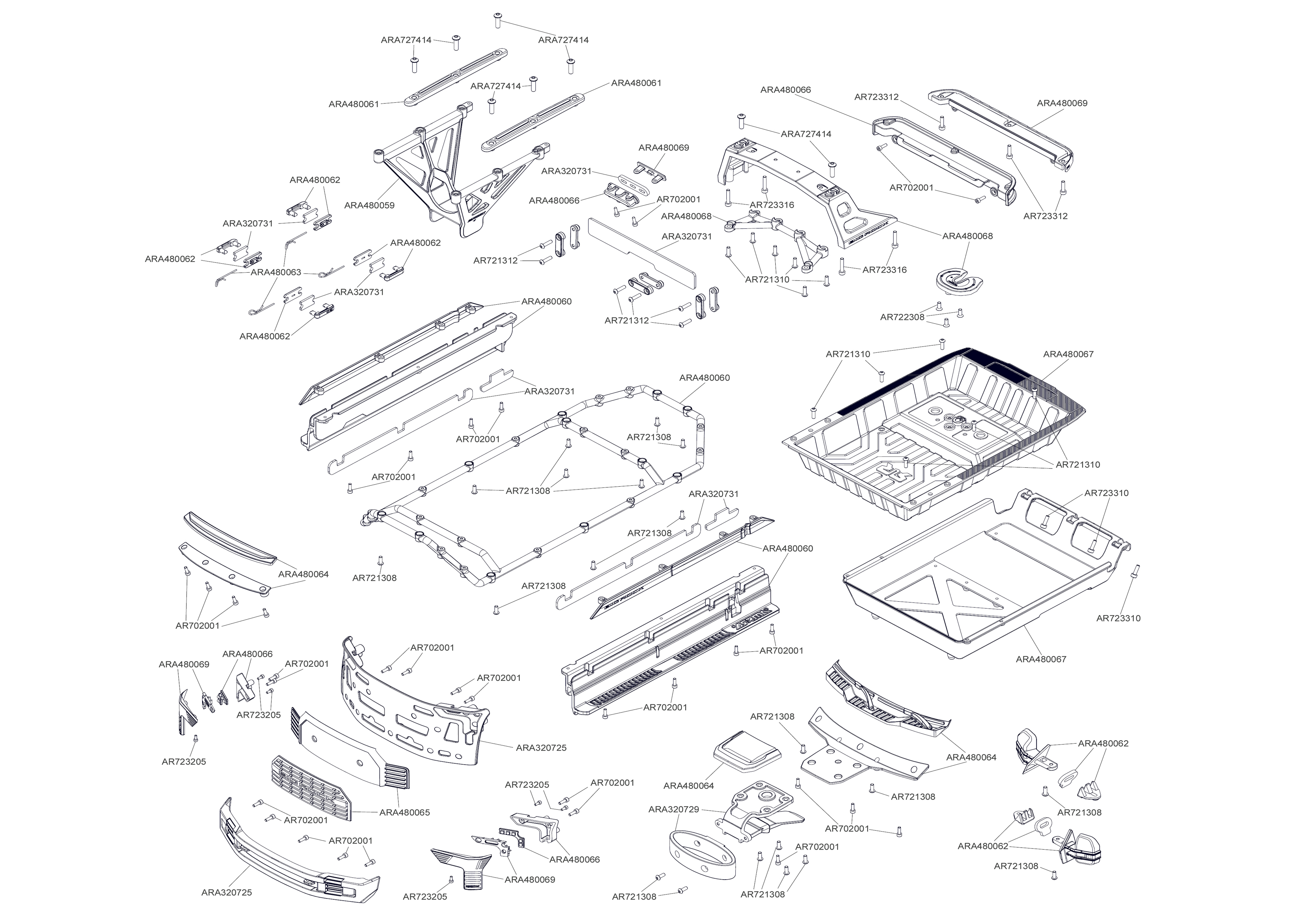 Exploded view: Arrma Big Rock 6S BLX 1:7 4WD RTR - Body | Astra
