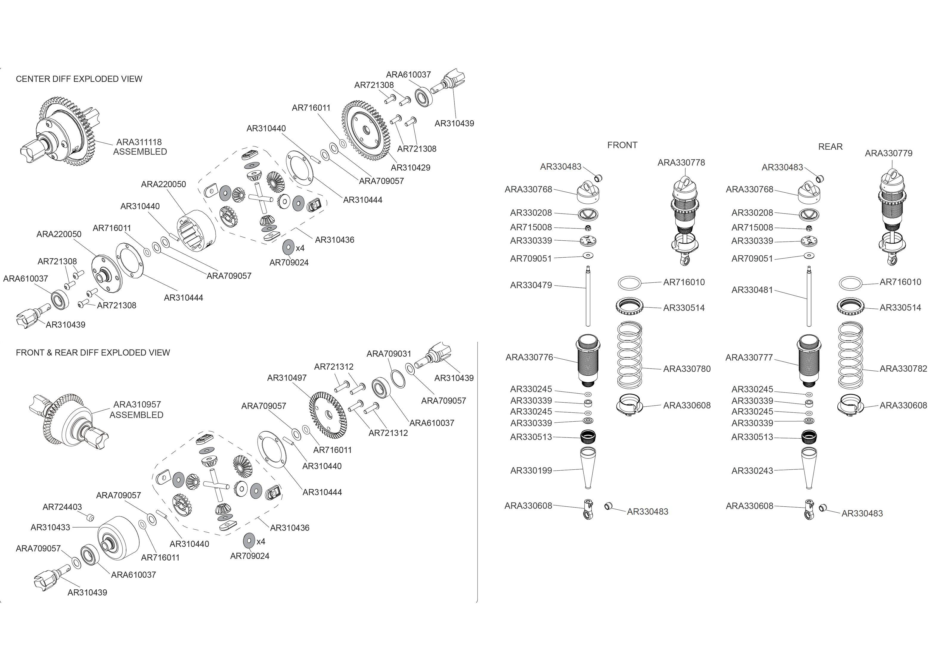Exploded view: Arrma Big Rock 6S BLX 1:7 4WD RTR - Diferenciál | Astra