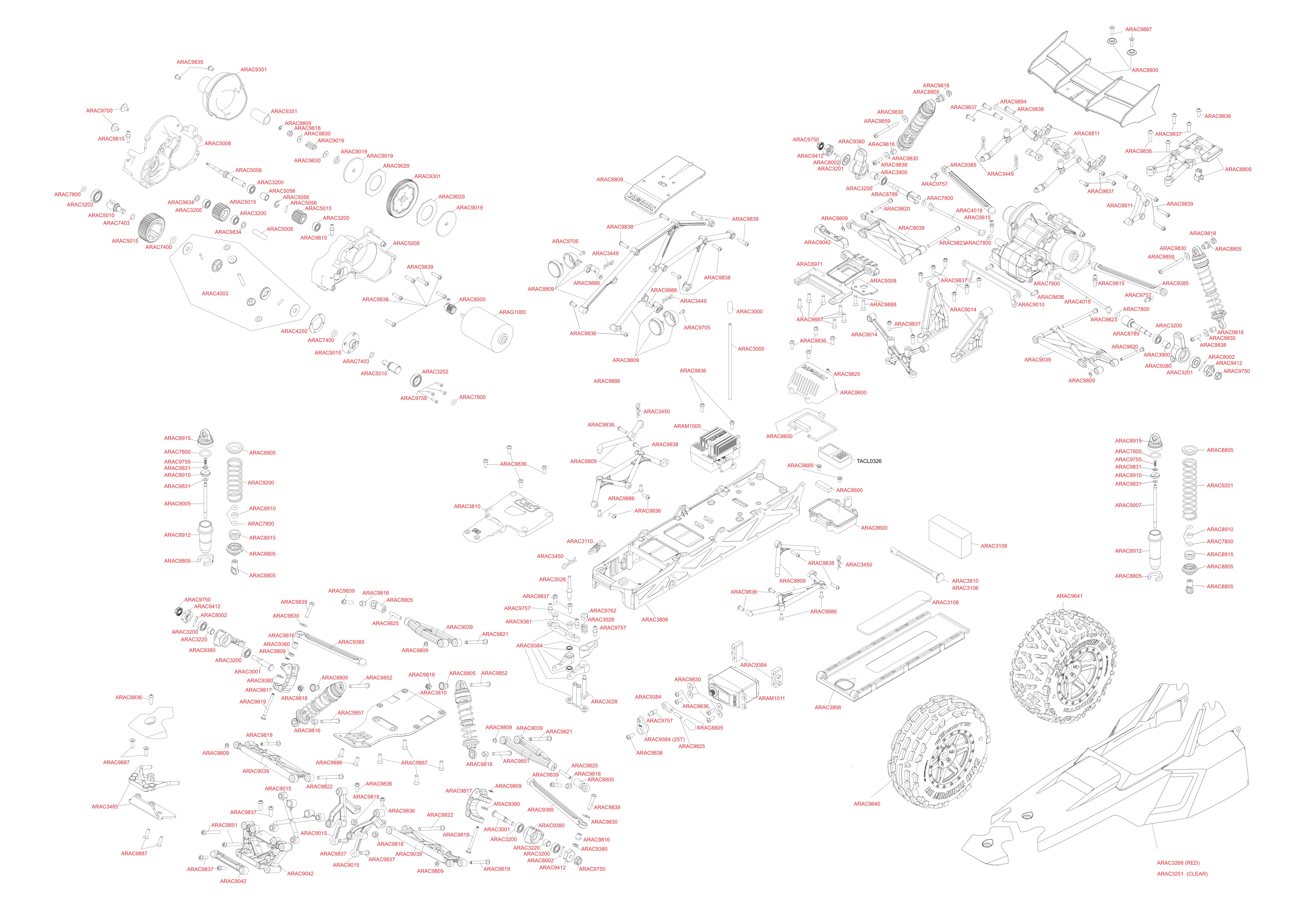 Exploded view: Arrma Raider XL 1:8 RTR - Chassis | Astra