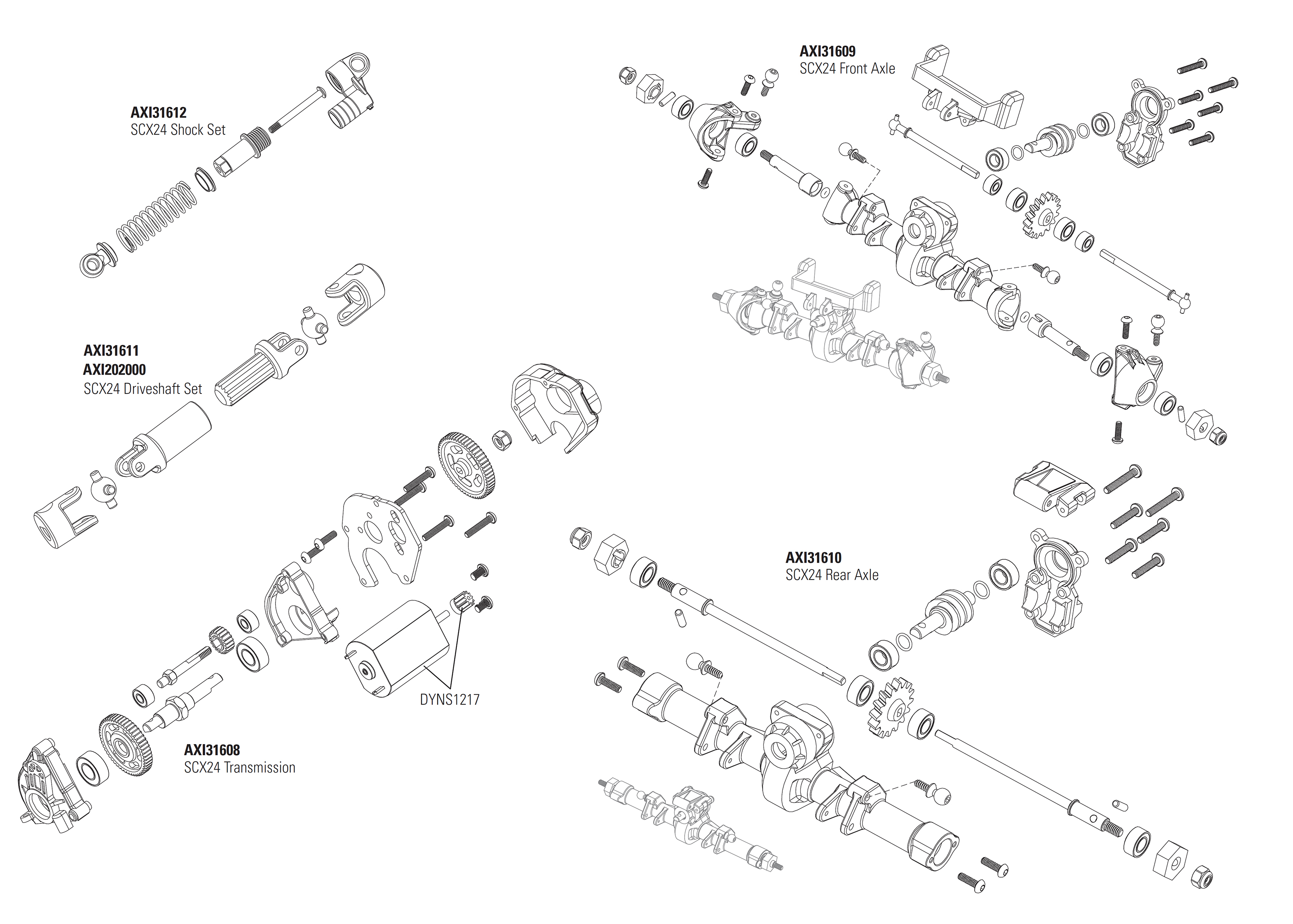 Exploded view: Axial SCX24 Jeep Gladiator 1:24 4WD RTR - Driveshaft | Astra