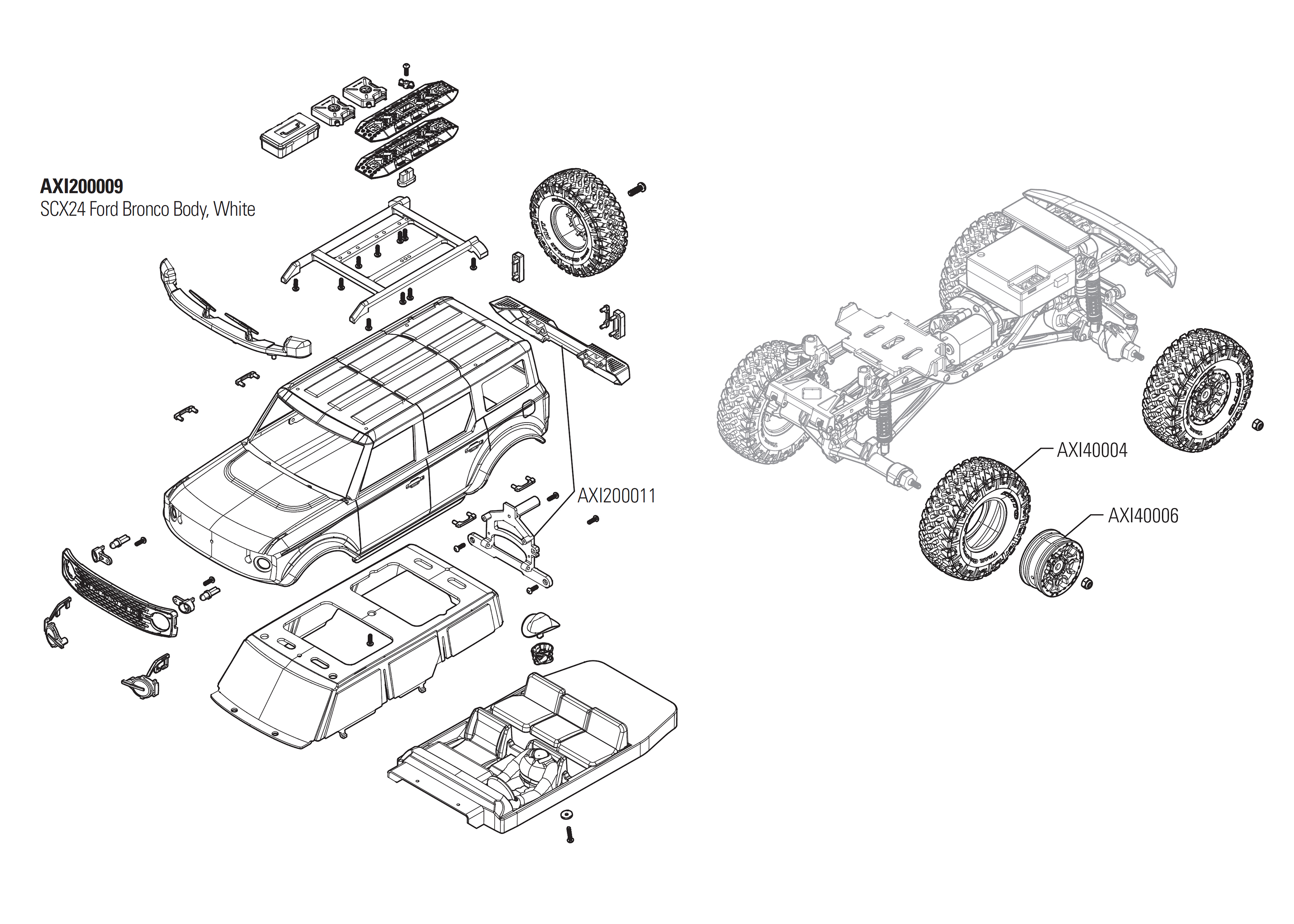 Exploded view: SCX24 Ford Bronco 2021 1:24 4WD RTR - Body | Astra
