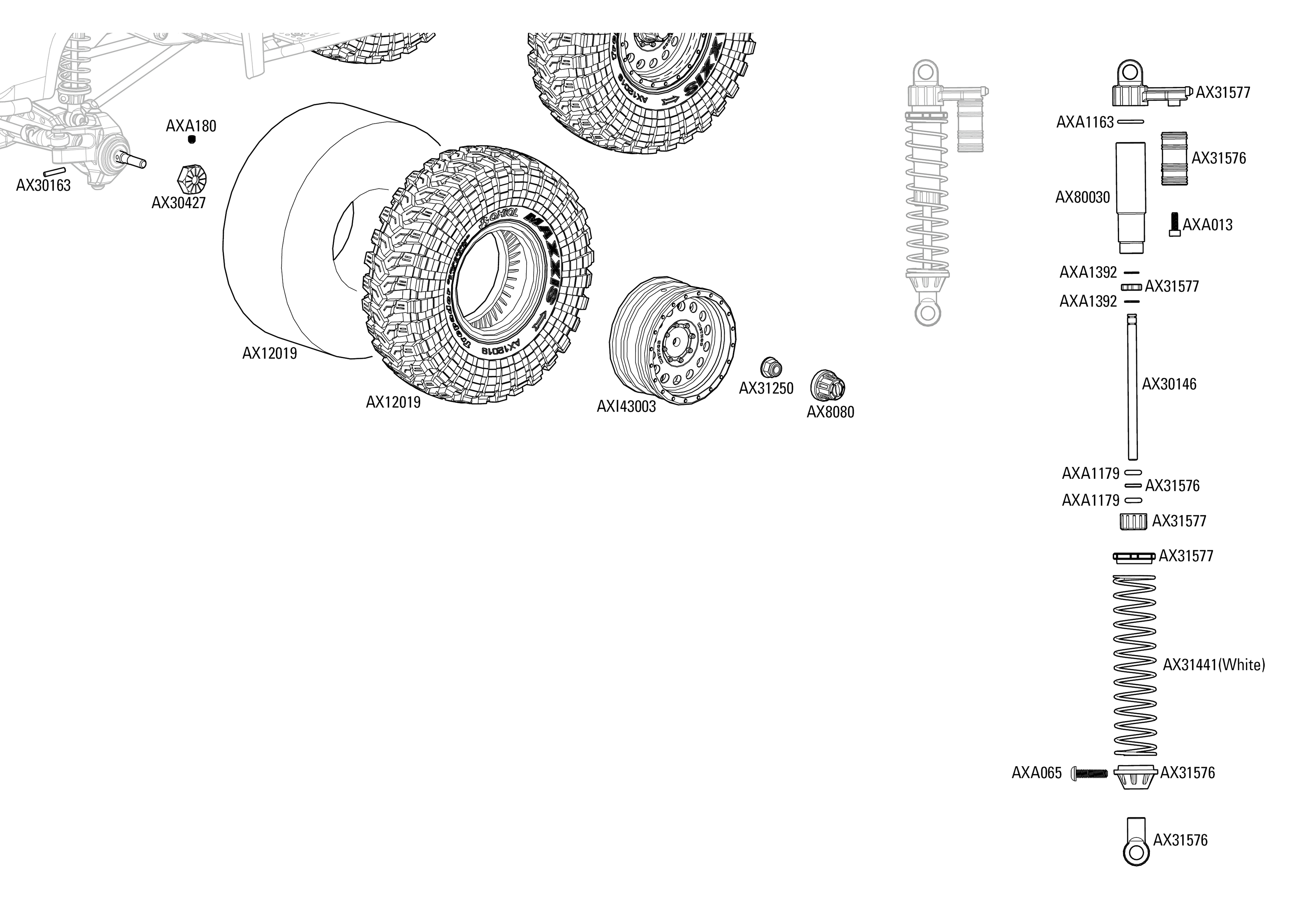 Exploded view: Axial SCX10 II 1955 Ford F-100 1:10 4WD RTR - Shock | Astra