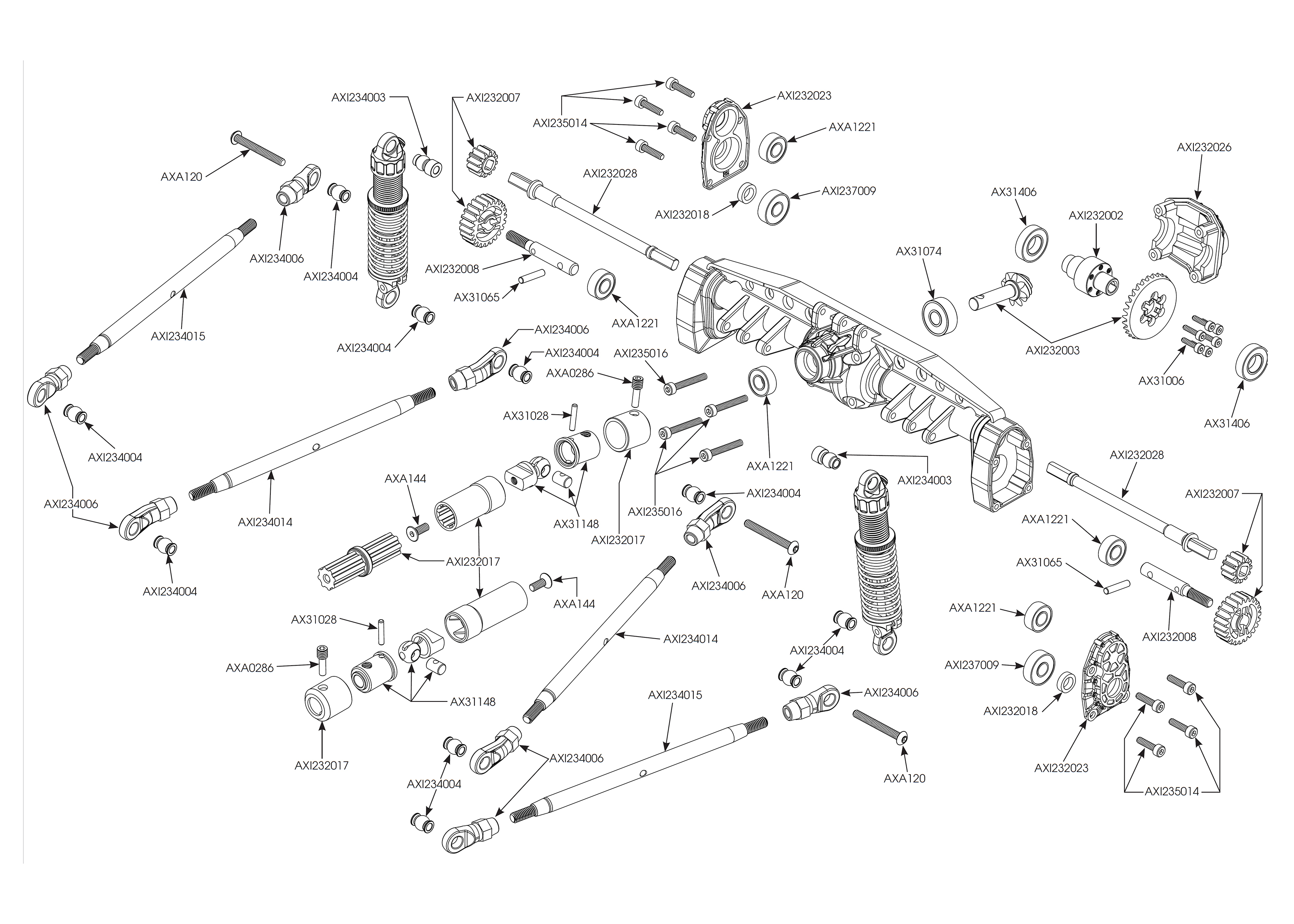 Exploded view: Axial SCX10 III Jeep JLU Wrangler 1:10 4WD RTR - Rear ...