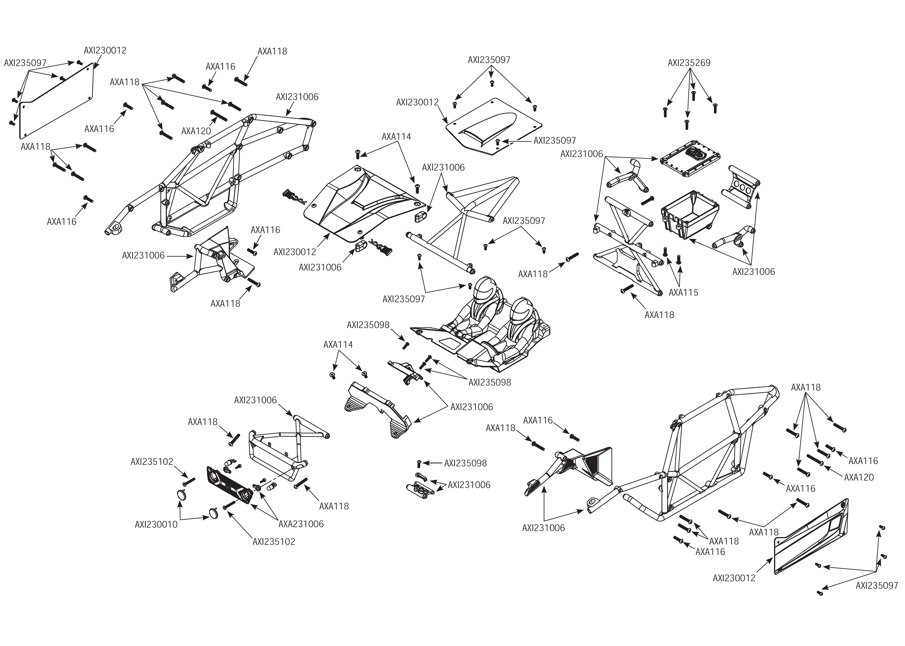 Exploded view: Axial Capra 1.9 4WD 1:10 Kit - Kostra | Astra
